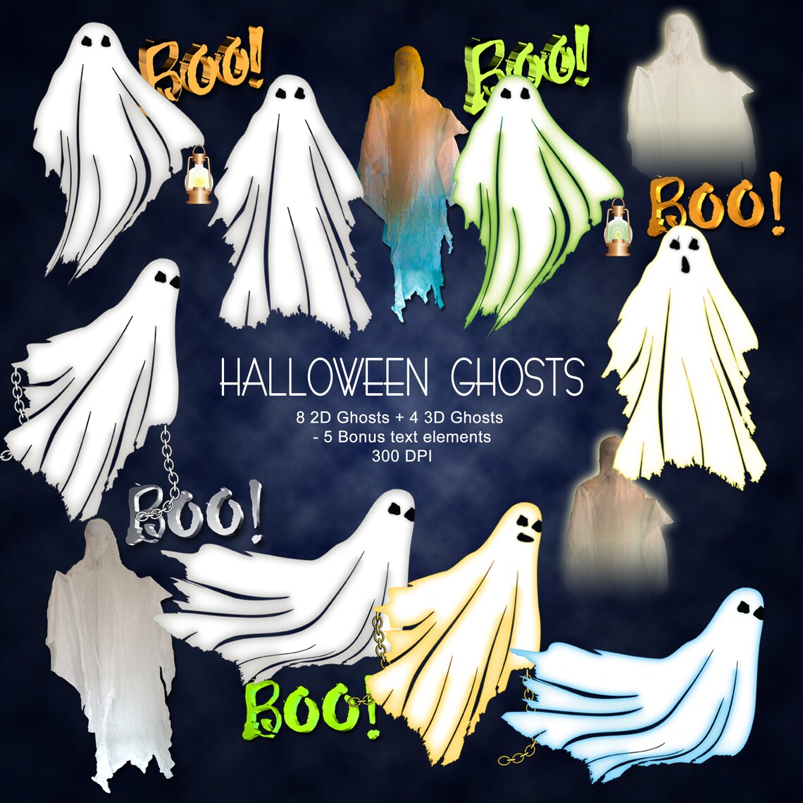 Halloween Ghosts 2D Vector Ghosts & 3D Photorealistic Ghosts | Etsy