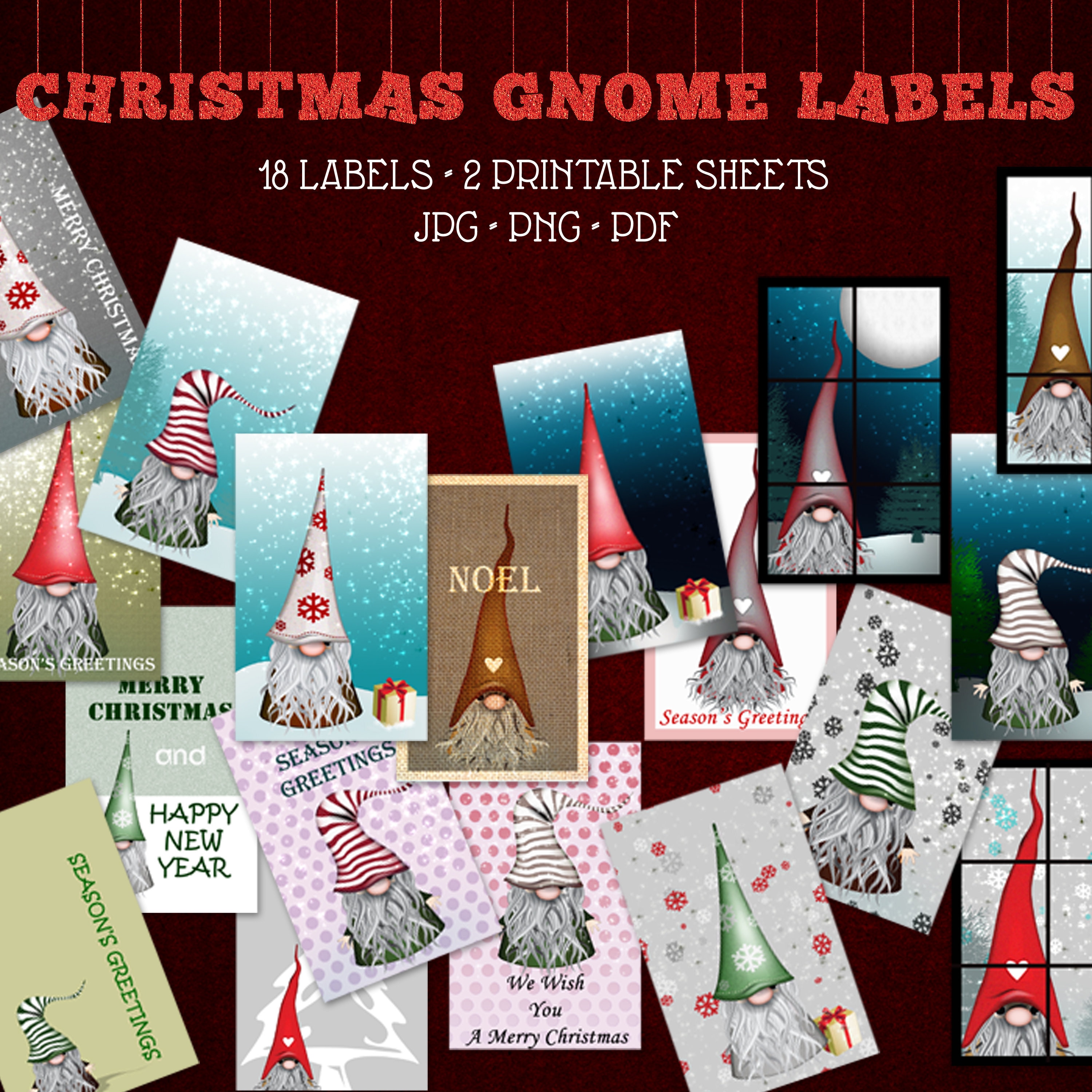 18 Christmas Gnome Printable Labels - Etsy