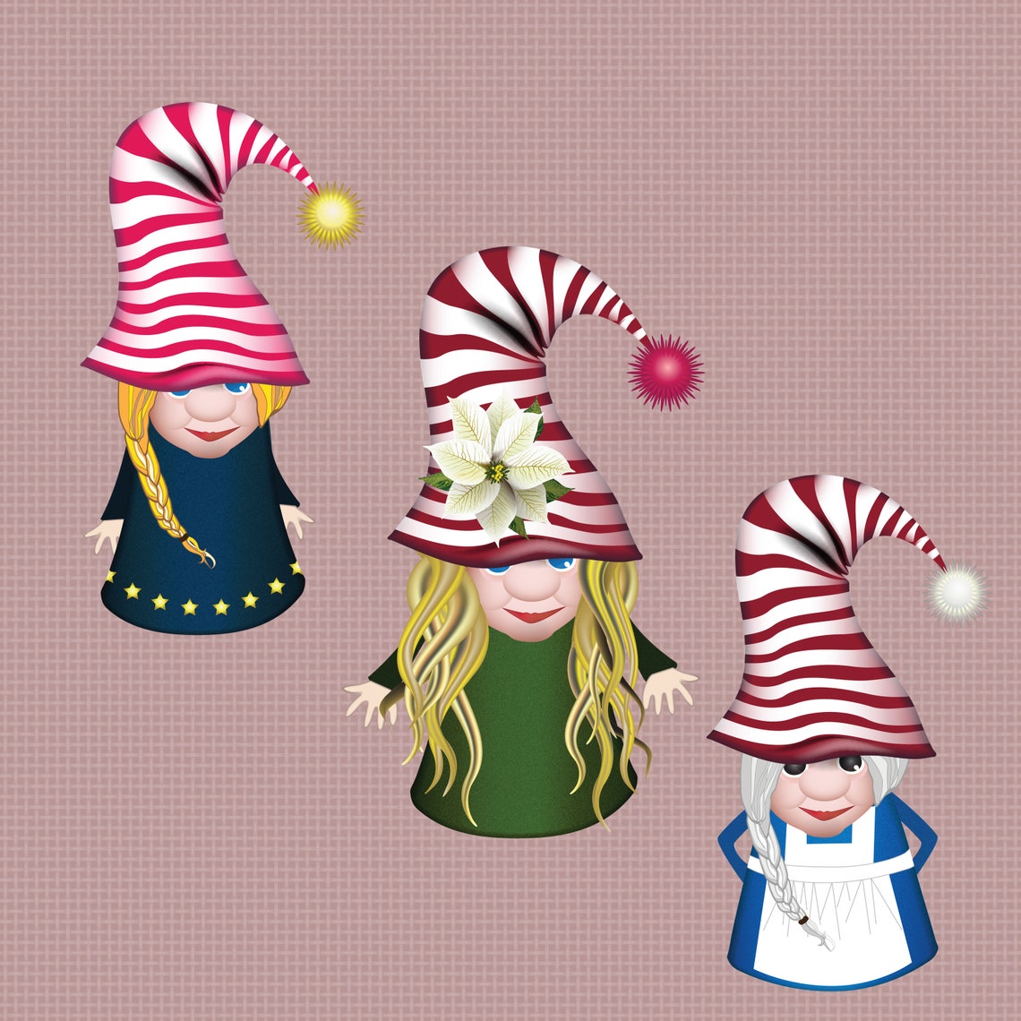 9 Scandinavian Christmas Girl Gnomes Tomte Nisse Santa Elf - Etsy