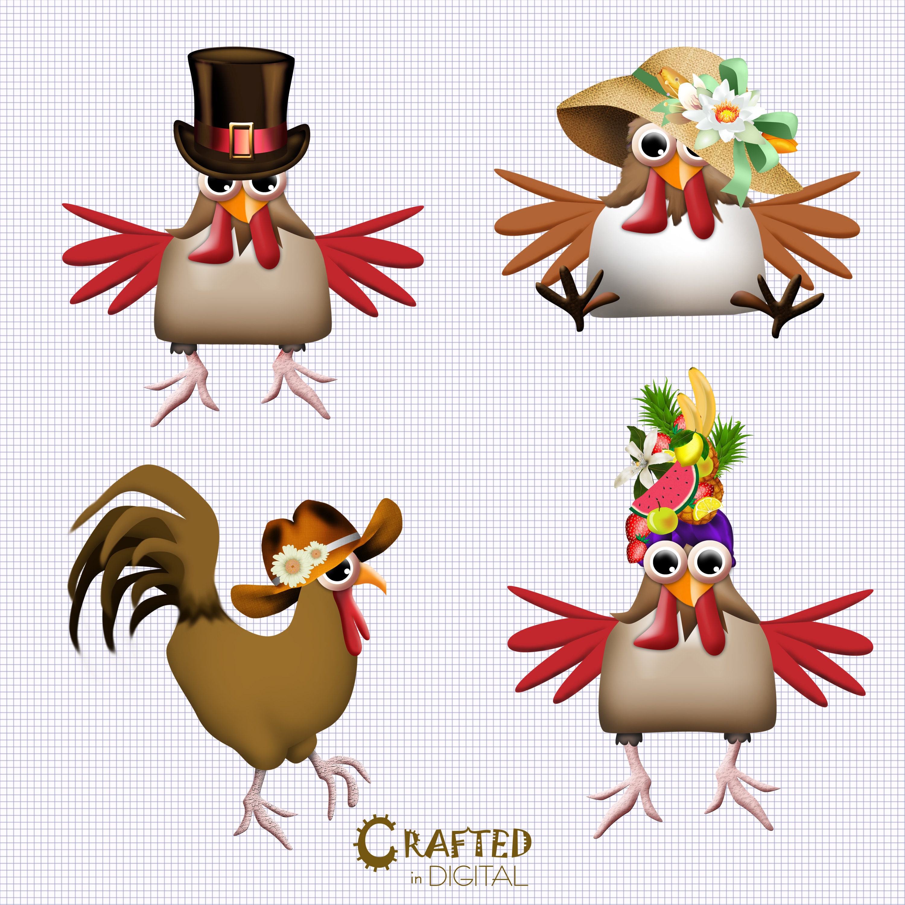 Chickens with Hats Collection Chickens PNG - Etsy 日本