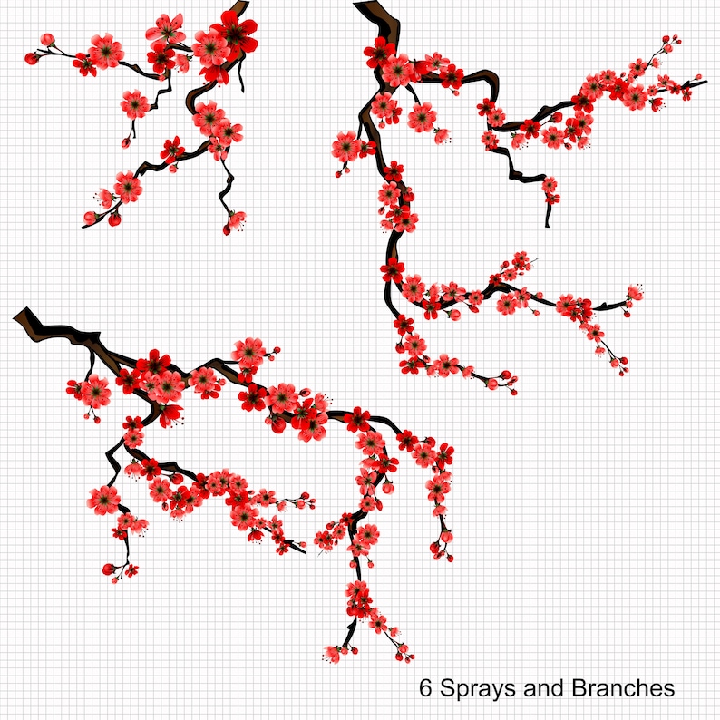 Red Sakura/cherry Blossom EPS JPG PNG Sakura Flowers - Etsy