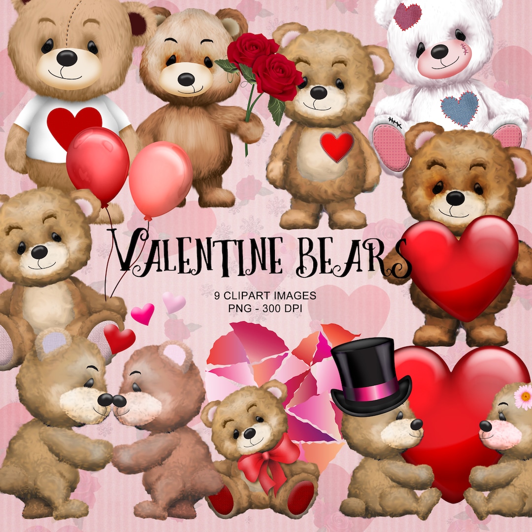 Valentine Bears - Clipart Collection - Etsy