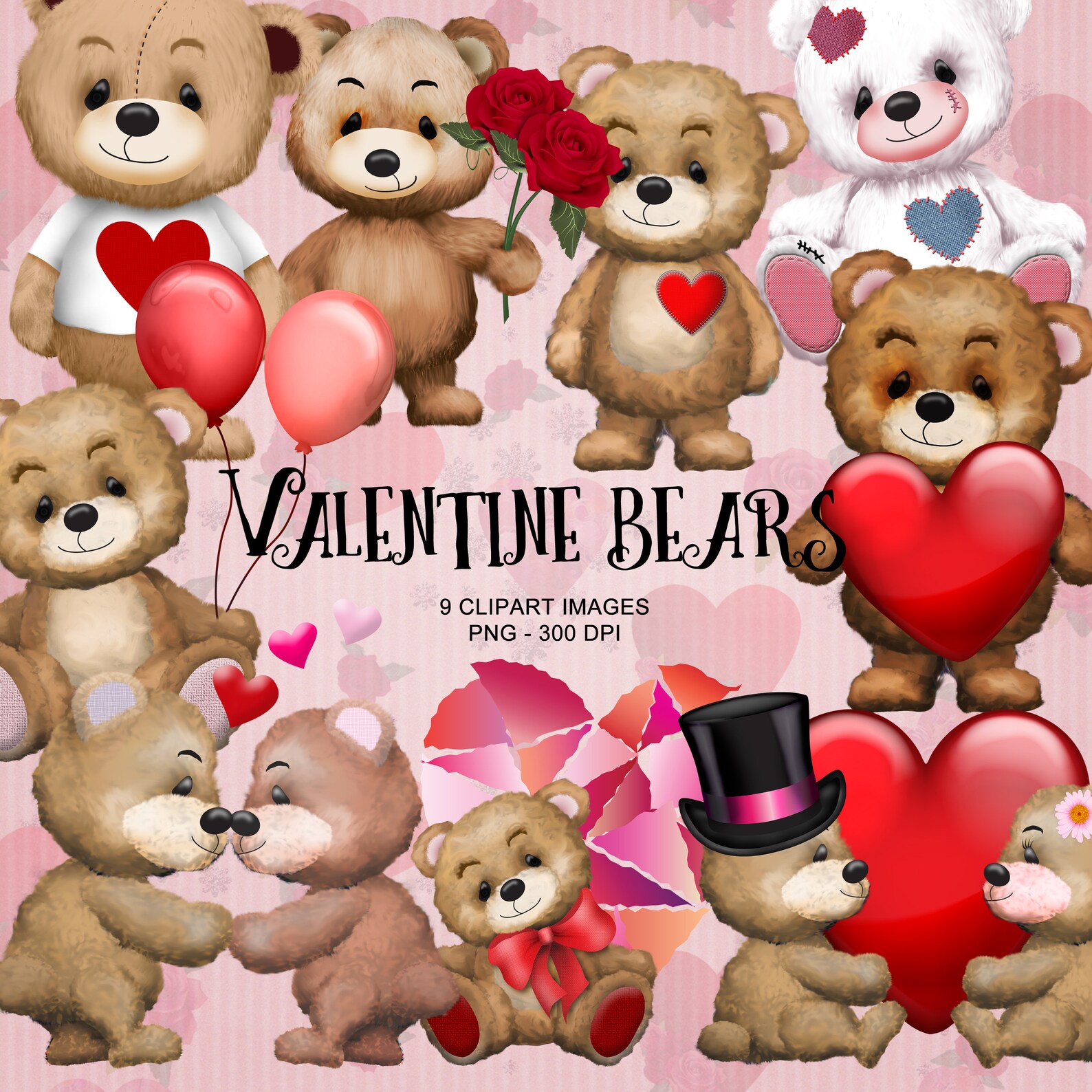 Valentine Bears Clipart Collection - Etsy