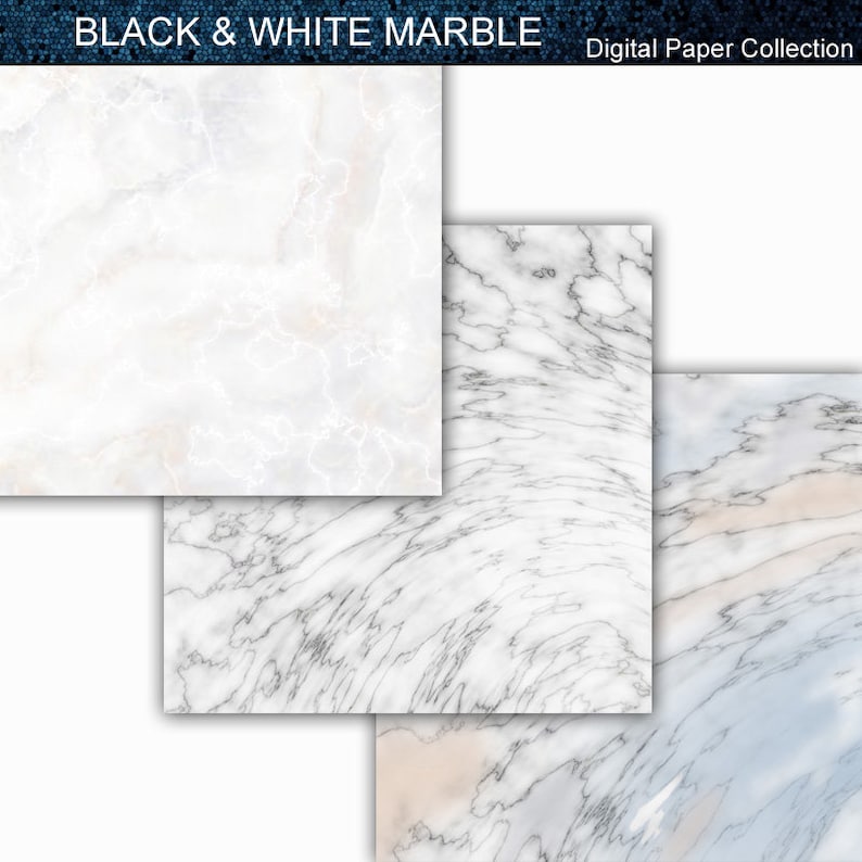 Black & White Marble - Digital Paper Collection 12x12 - Etsy