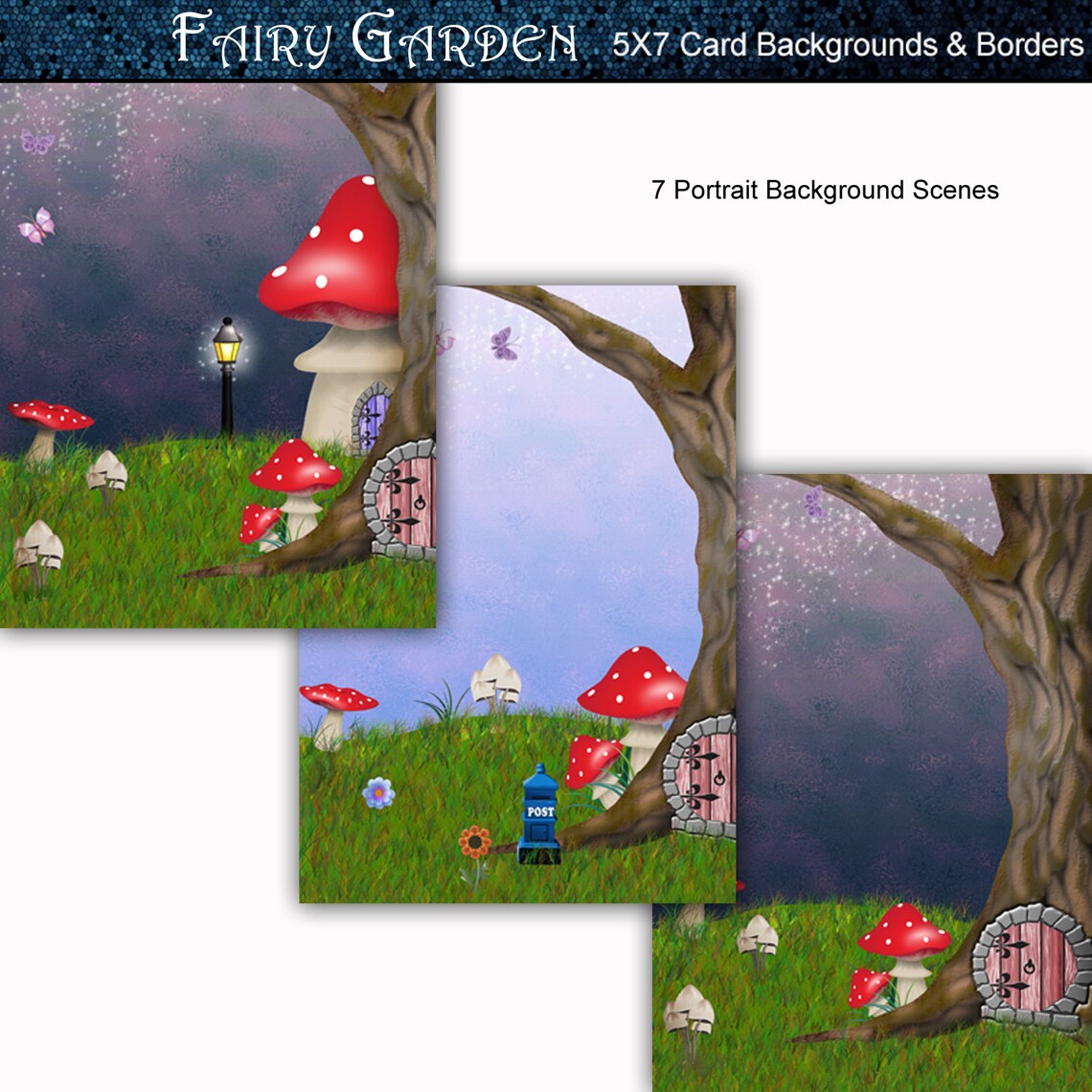 5x7 Fairy Garden Card Backgrounds Borders and Transparent - Etsy