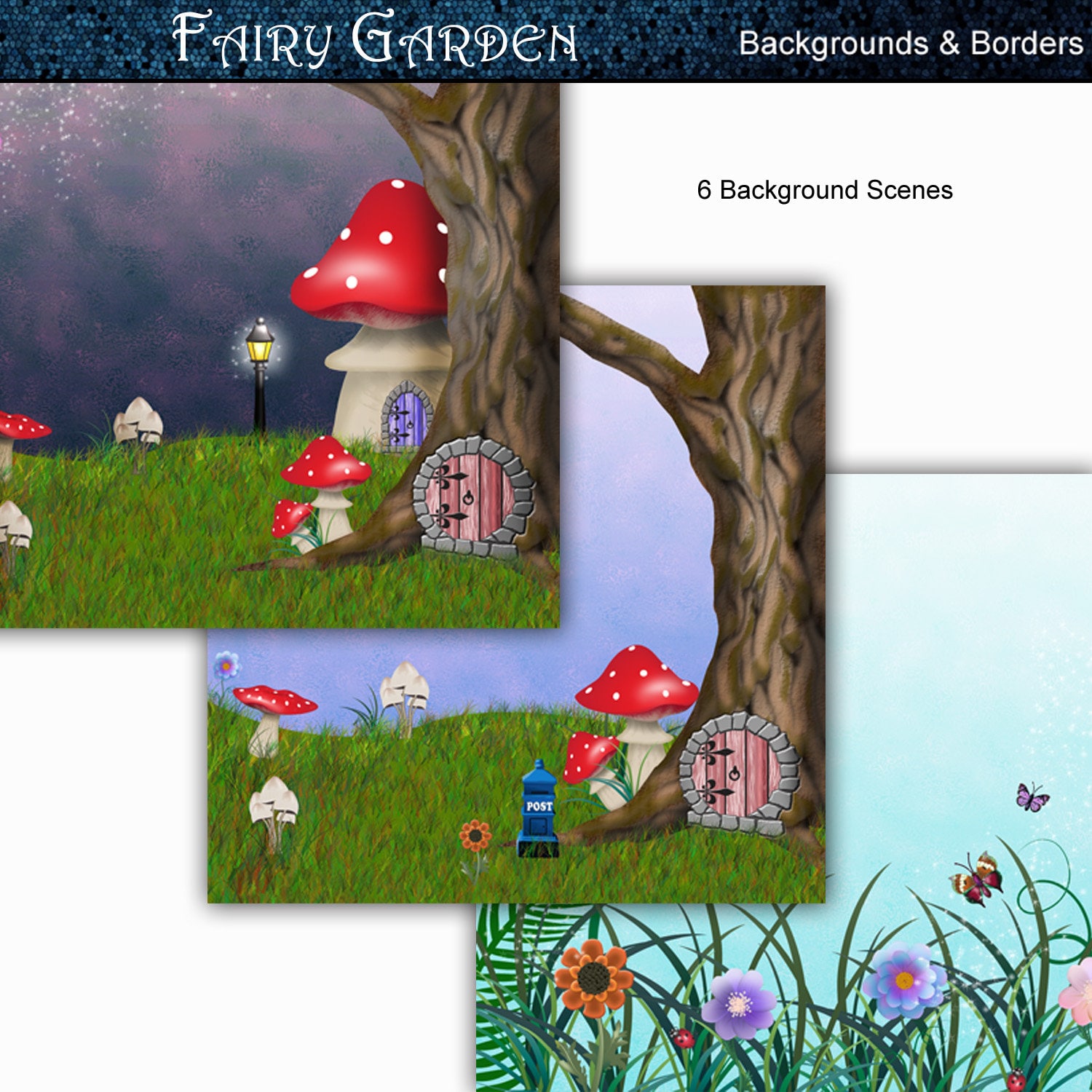 Fairy Garden Backgrounds Borders and Transparent frames. 12 x | Etsy