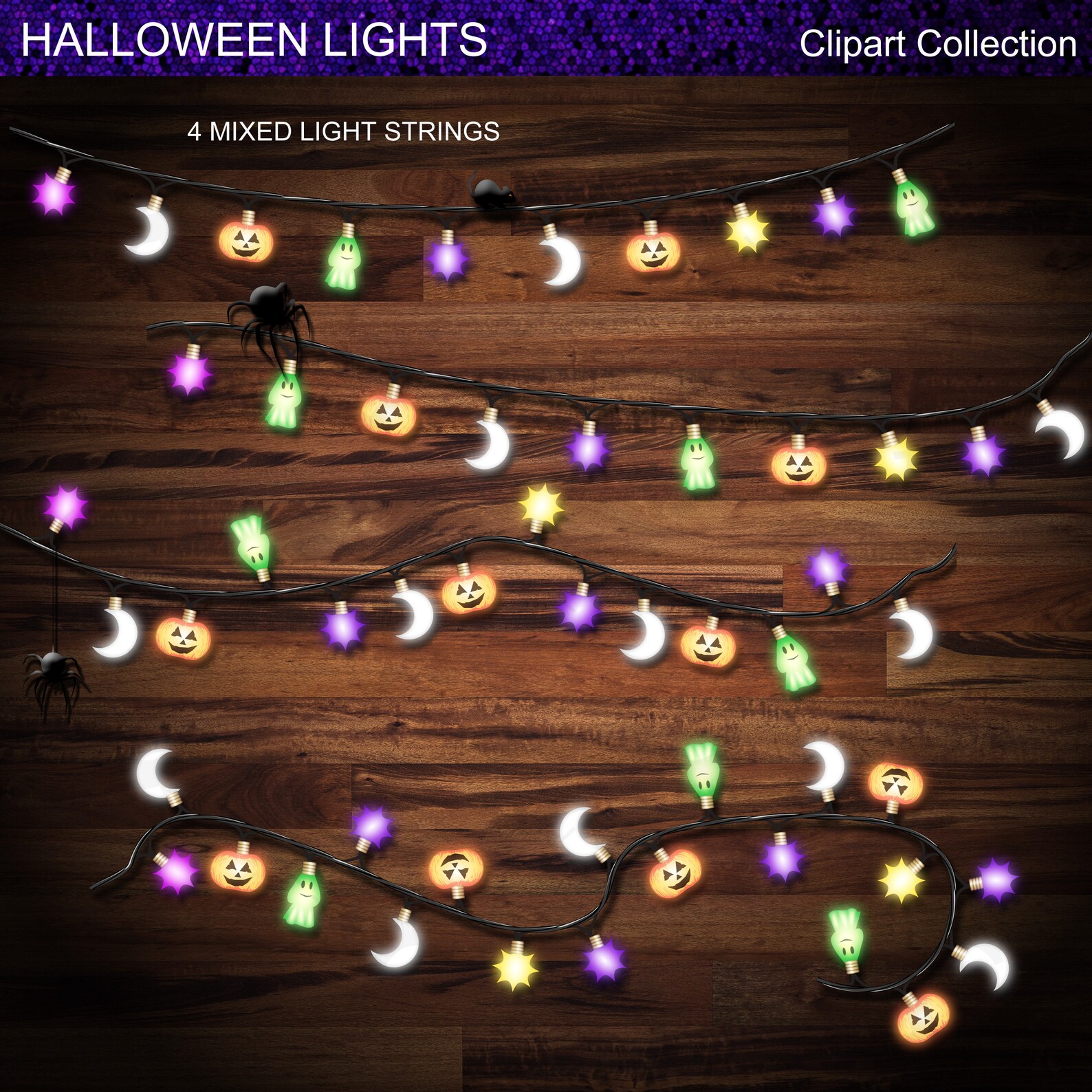 Halloween String Lights Clipart: Pumpkin, Ghost, Icicle (digital ...