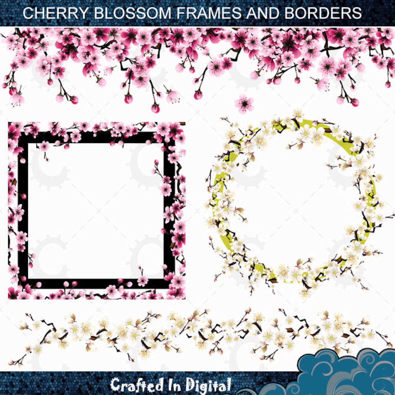 16 Cherry Blossom/sakura Borders and Frames in Pink and White - Etsy