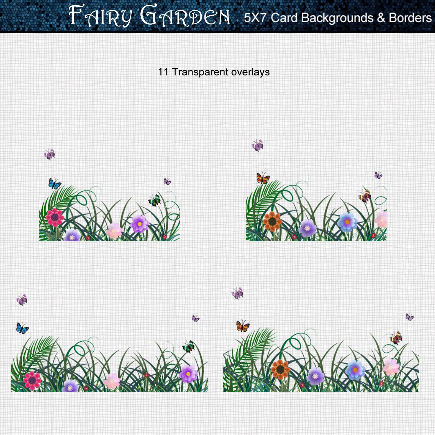5x7 Fairy Garden Card Backgrounds Borders and Transparent - Etsy