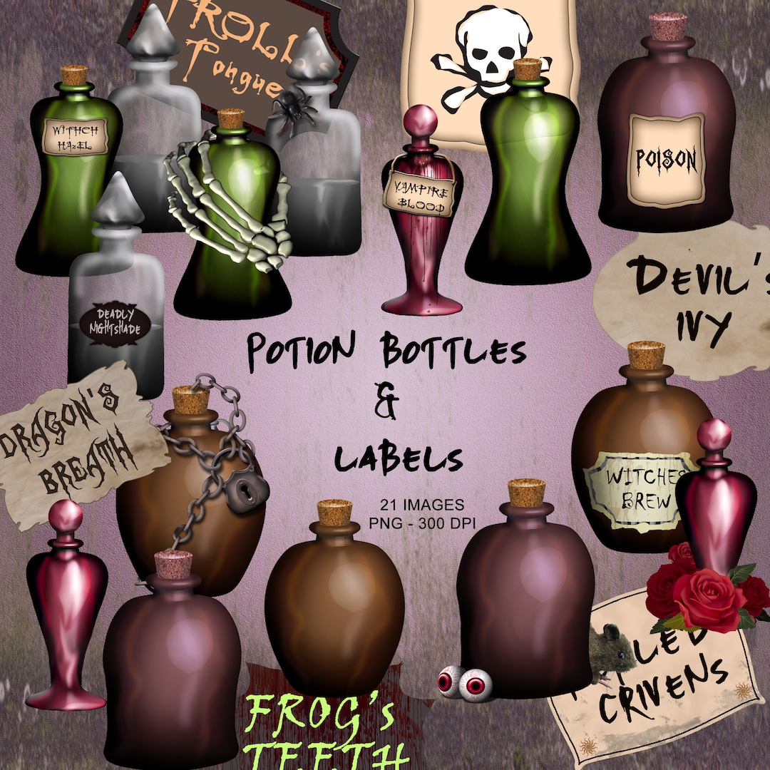 Potion Bottles and Labels - Halloween PNG Clipart Collection - Etsy