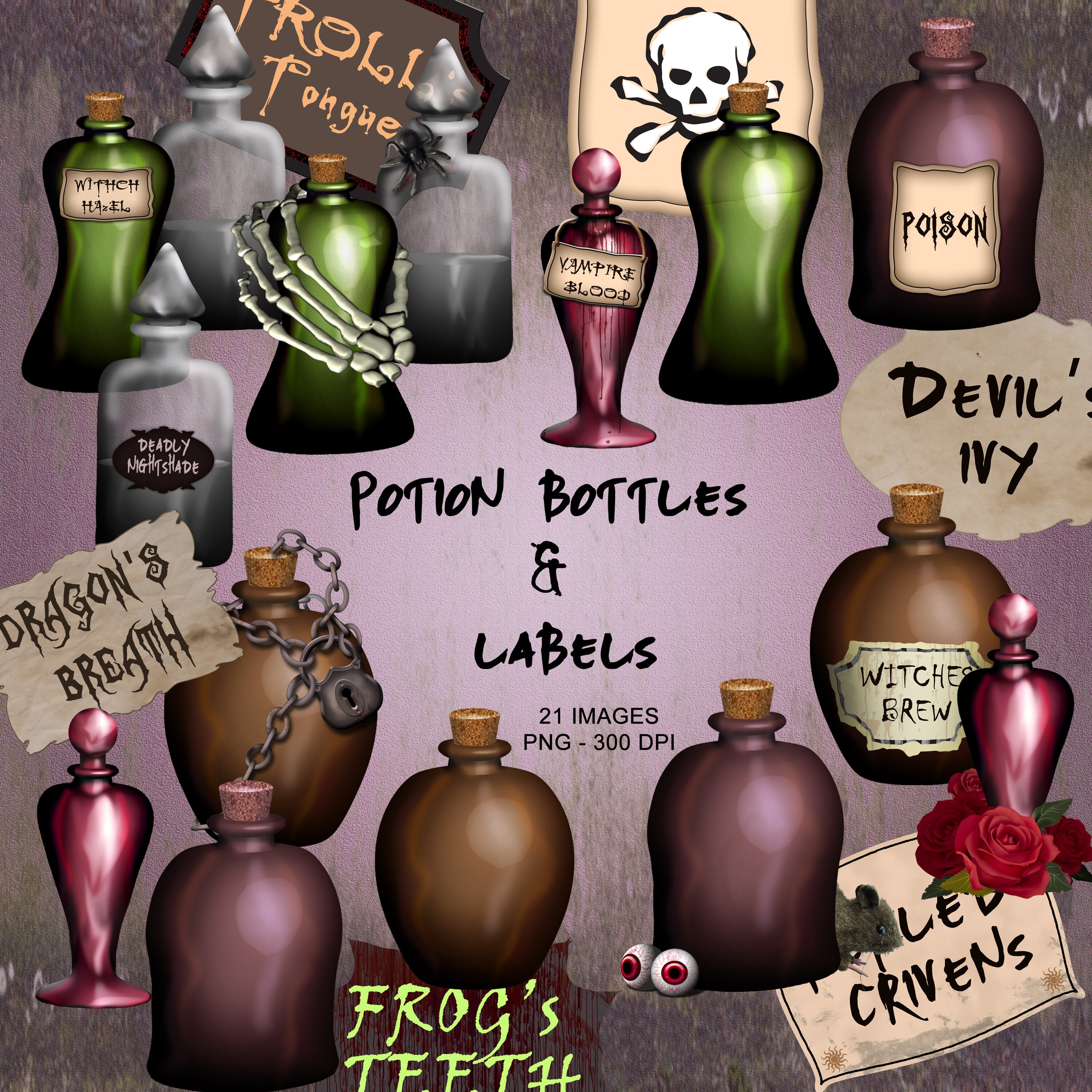 Potion Bottles and Labels Halloween PNG Clipart Collection - Etsy Australia