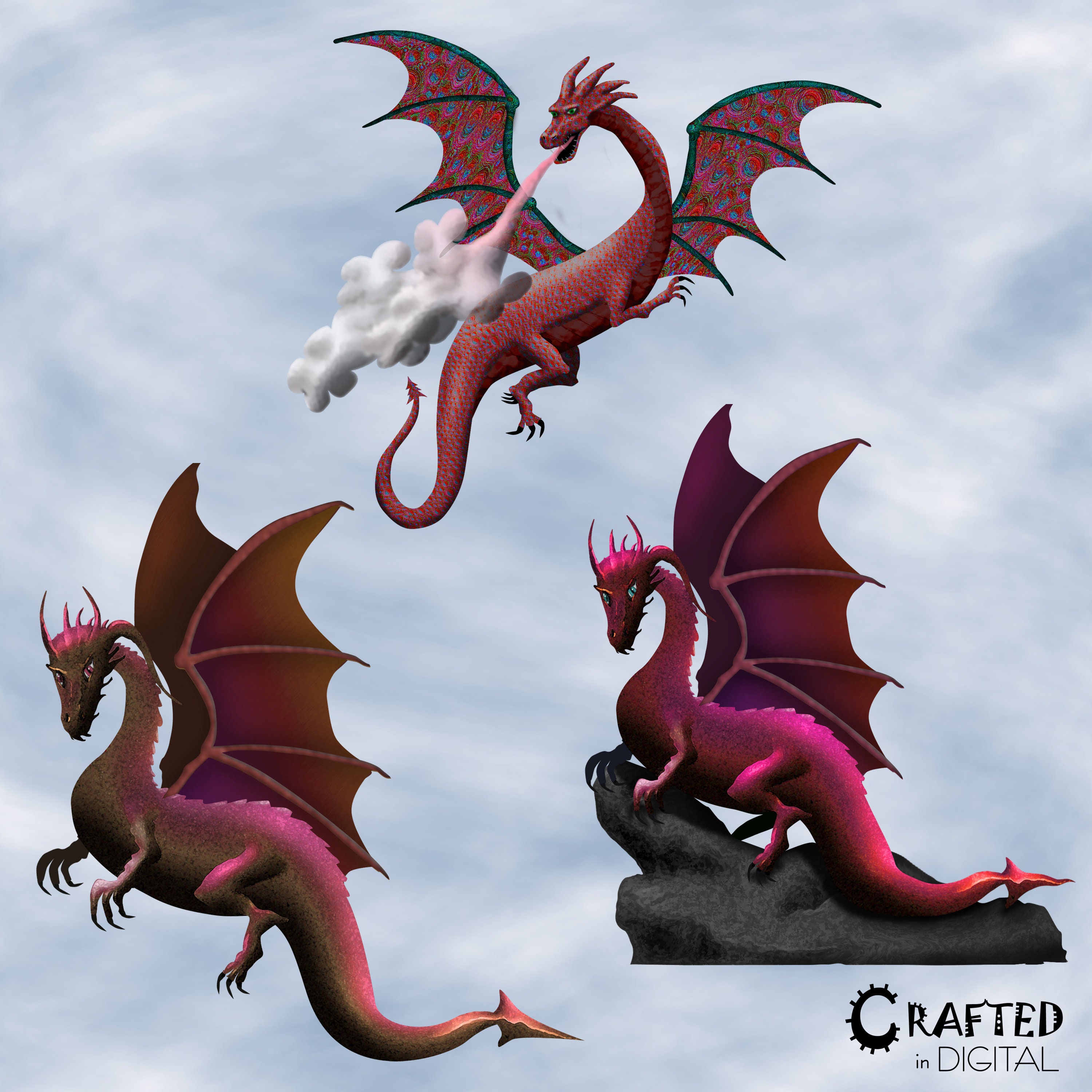 Red Dragons Fantasy Dragons Clipart Collection - Etsy