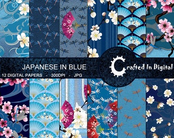 Japanese Florals in Orange Digital Paper Collection 12x12 | Etsy