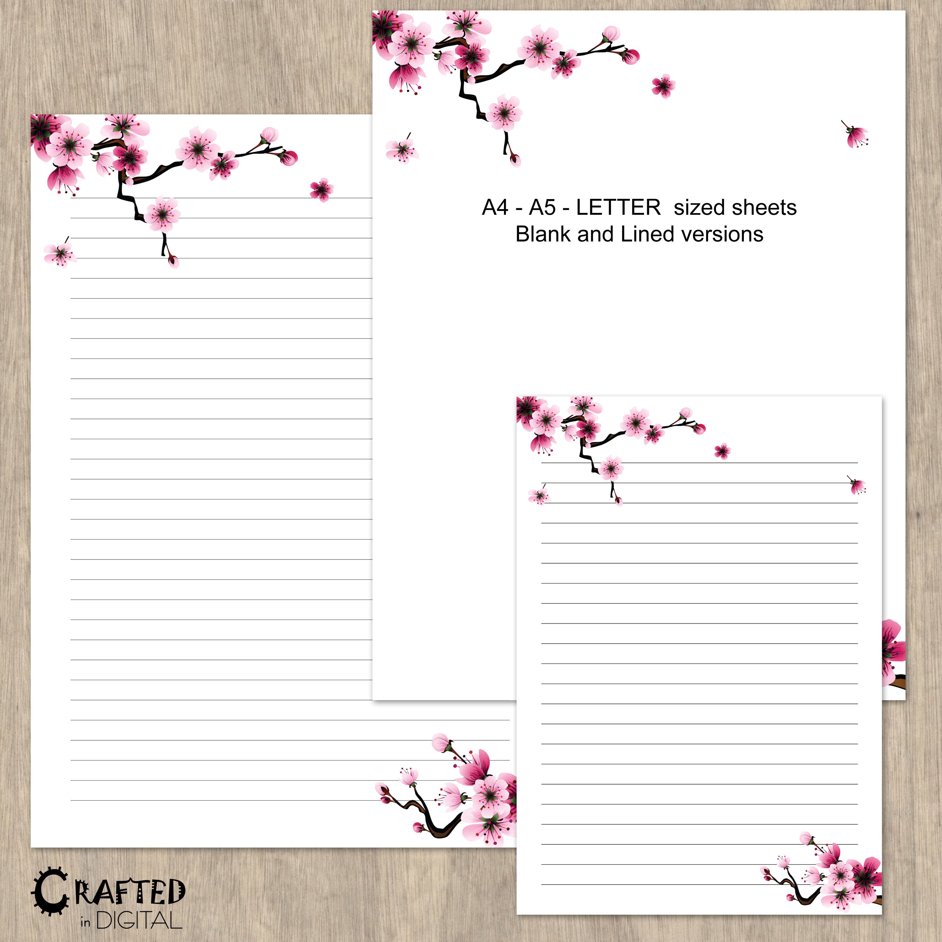 Sakura 2 - Cherry Blossom Printable Stationery Set - Digital Letter ...