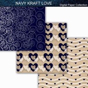 Navy & Kraft Paper Love - Digital Paper Collection 12x12 - Etsy