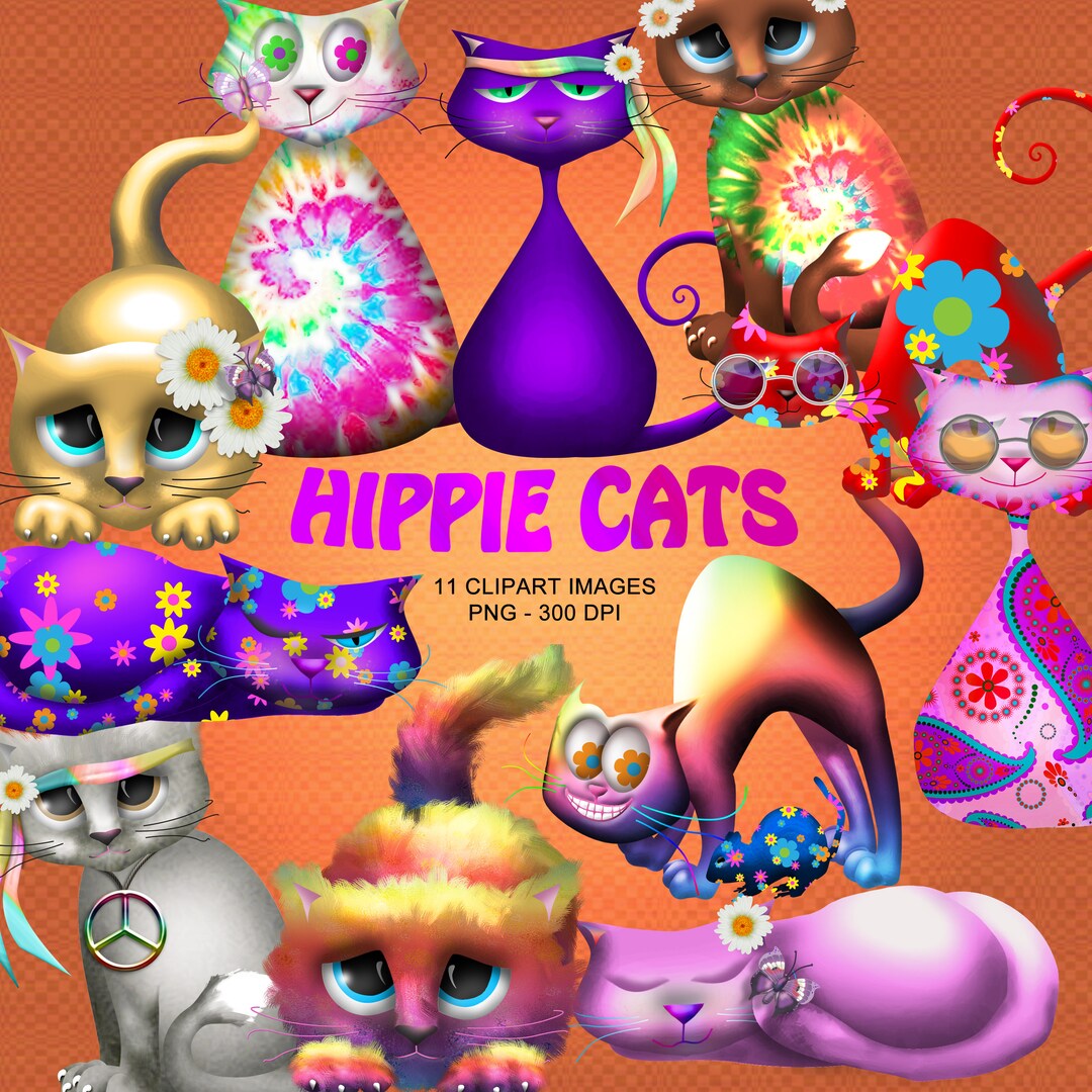 Hippie Cats and Kittens - Clipart Collection - Etsy
