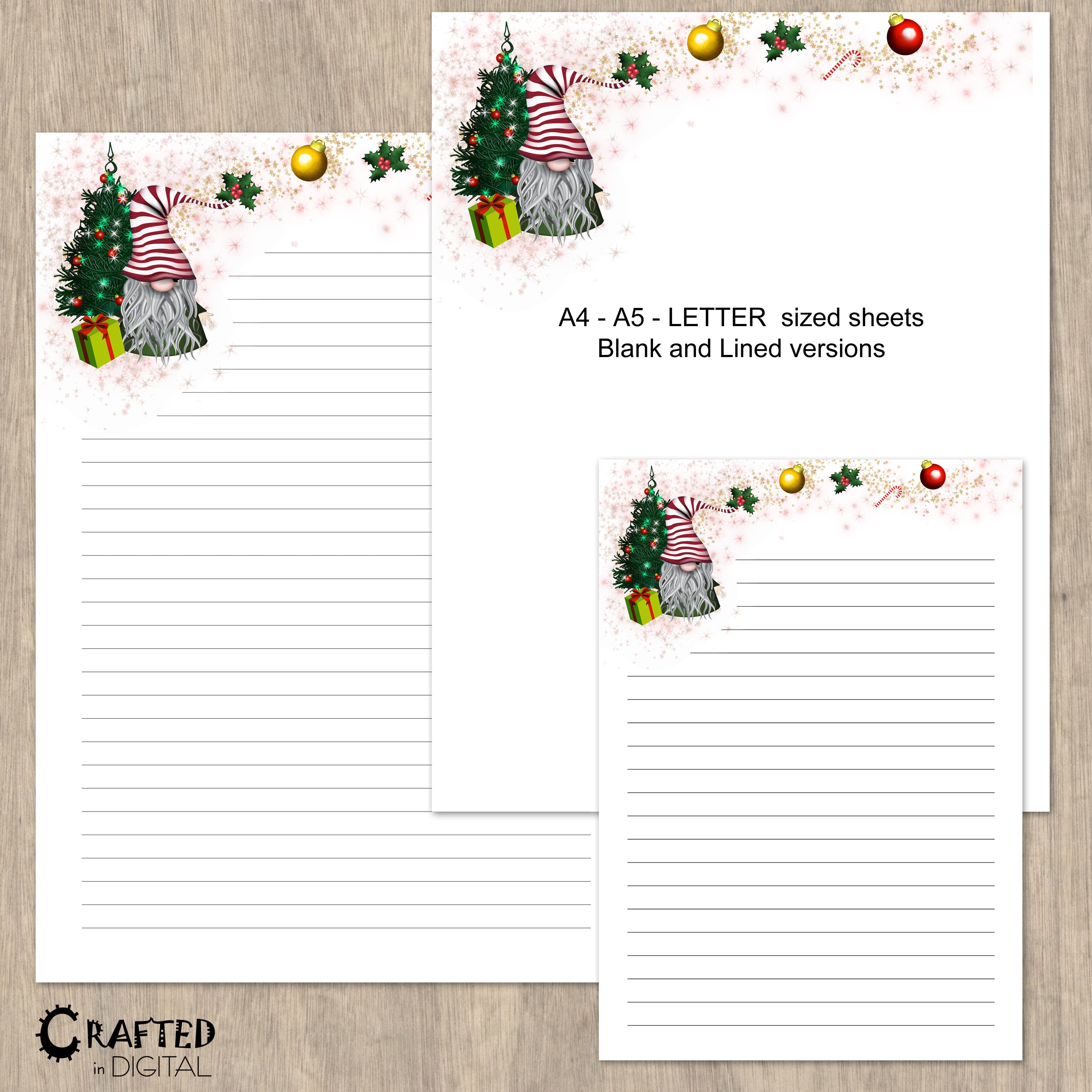Christmas Gnome Printable Stationery Set Digital Letter - Etsy