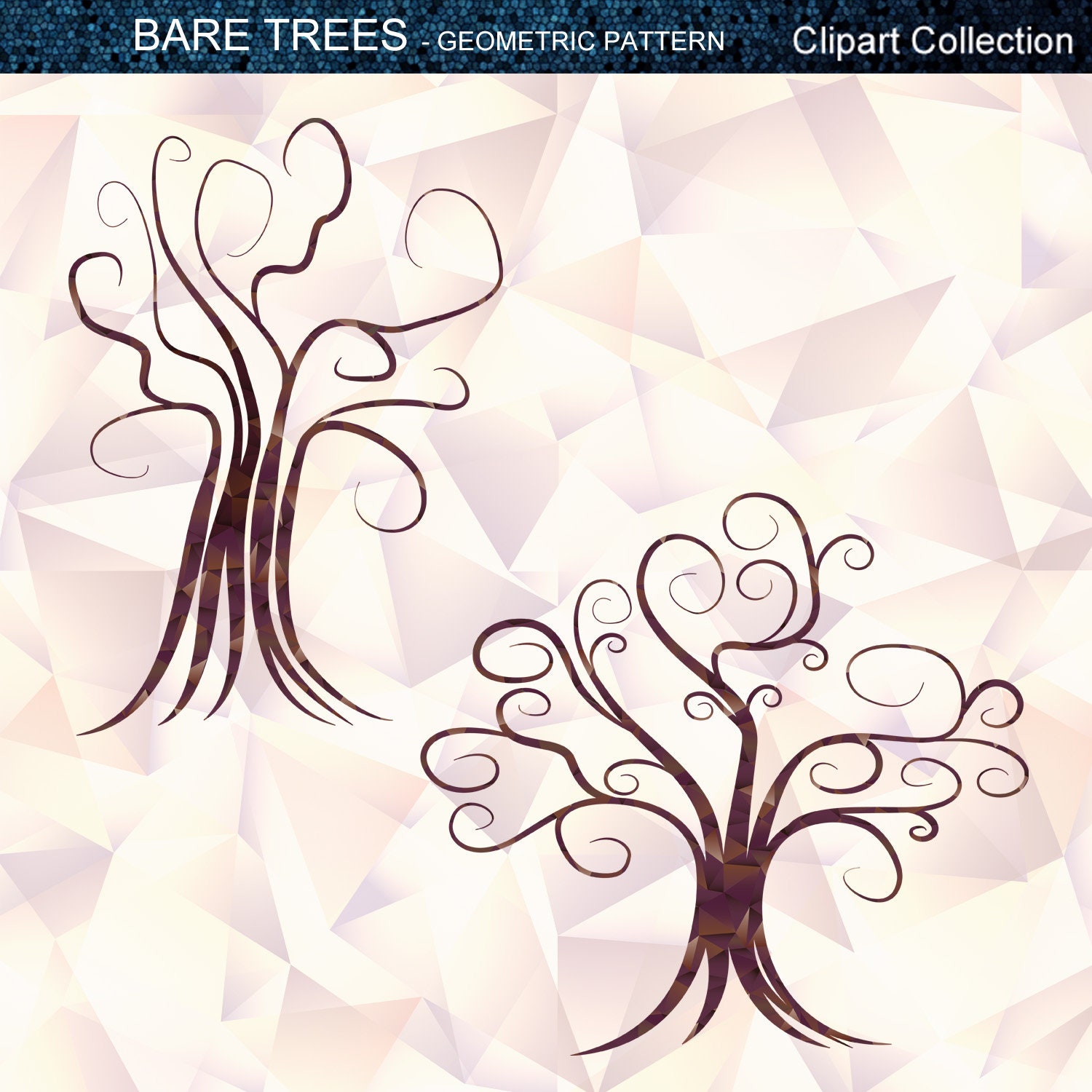 Bare Tree Geometric Pattern Clipart Collection Modern Trees | Etsy
