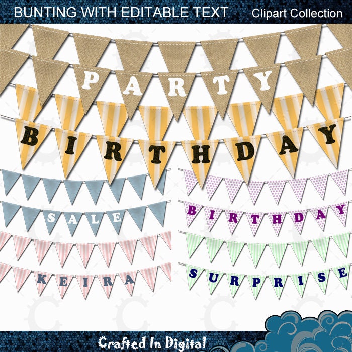 6 Buntings With Editable Text Clipart Collection | Etsy