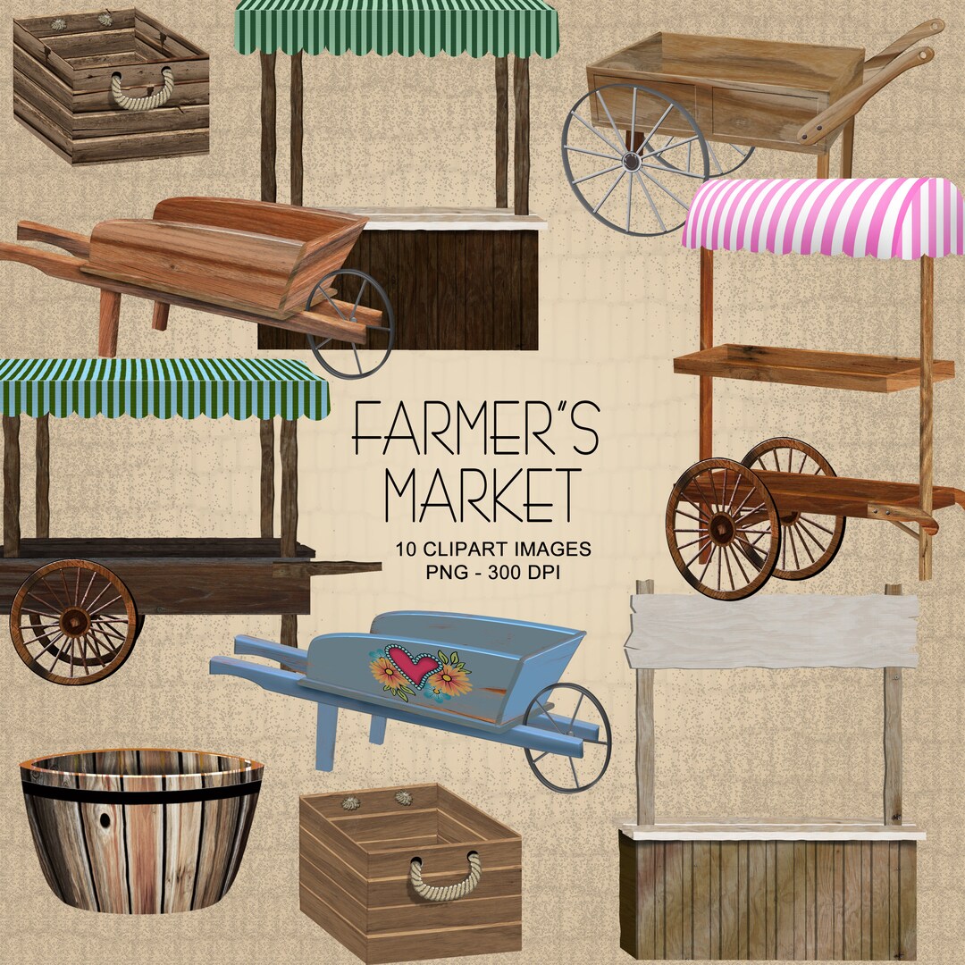 Farmer's Market - Barrows, Stands & Crates - Clipart Collection - Etsy