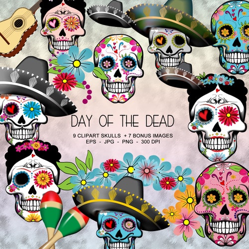 Day of the Dead Skull Clipart Clip Art Sugar Skulls Clipart - Etsy