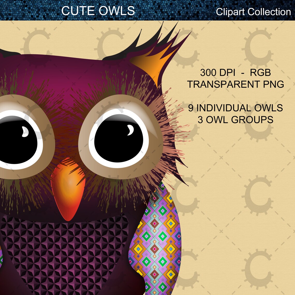 Cute Vintage Coloured Owls Owl Clipart Collection | Etsy