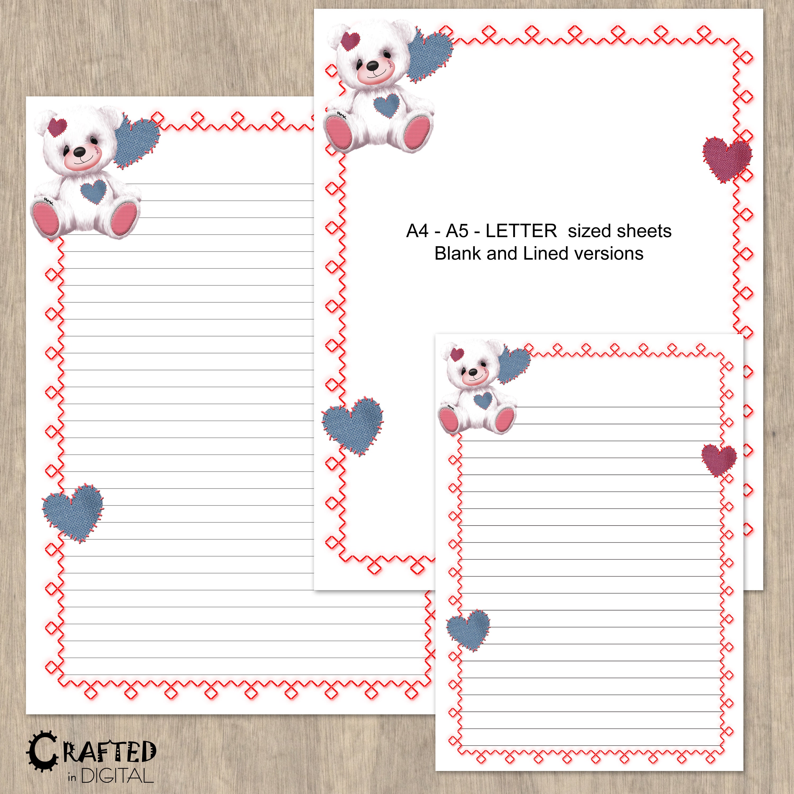 Valentine Bear Printable Stationery Set - Digital Letter Paper ...