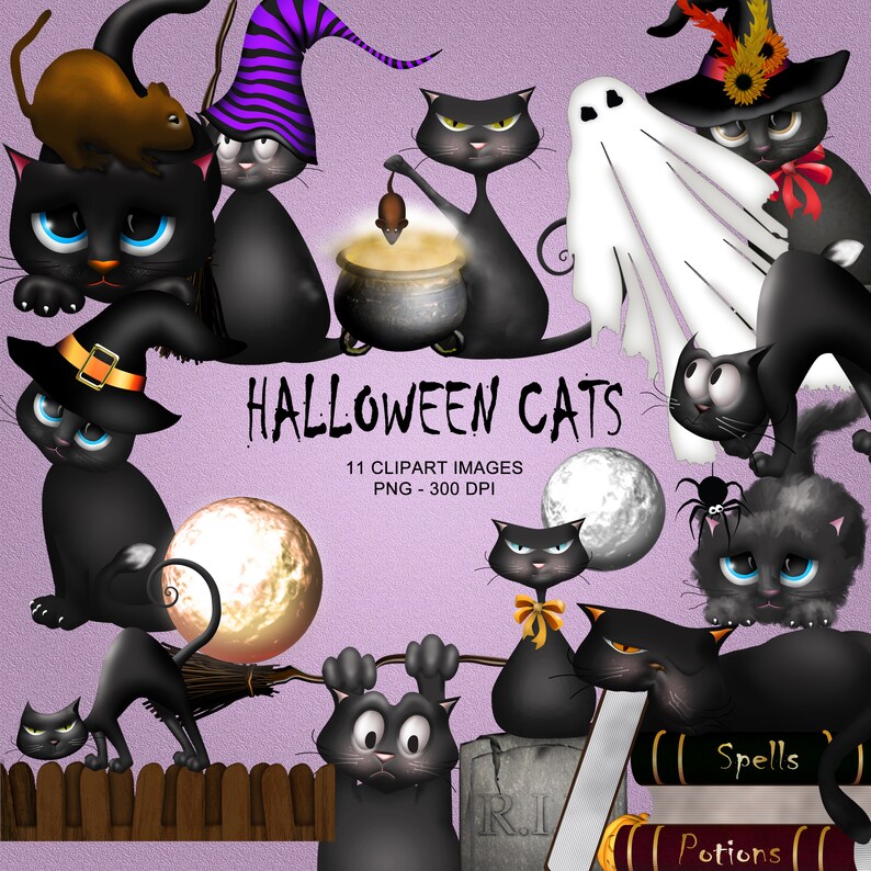 Halloween Cats and Kittens Clipart Collection - Etsy