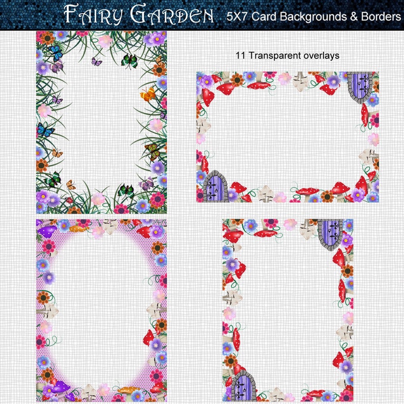 5x7 Fairy Garden Card Backgrounds Borders and Transparent | Etsy