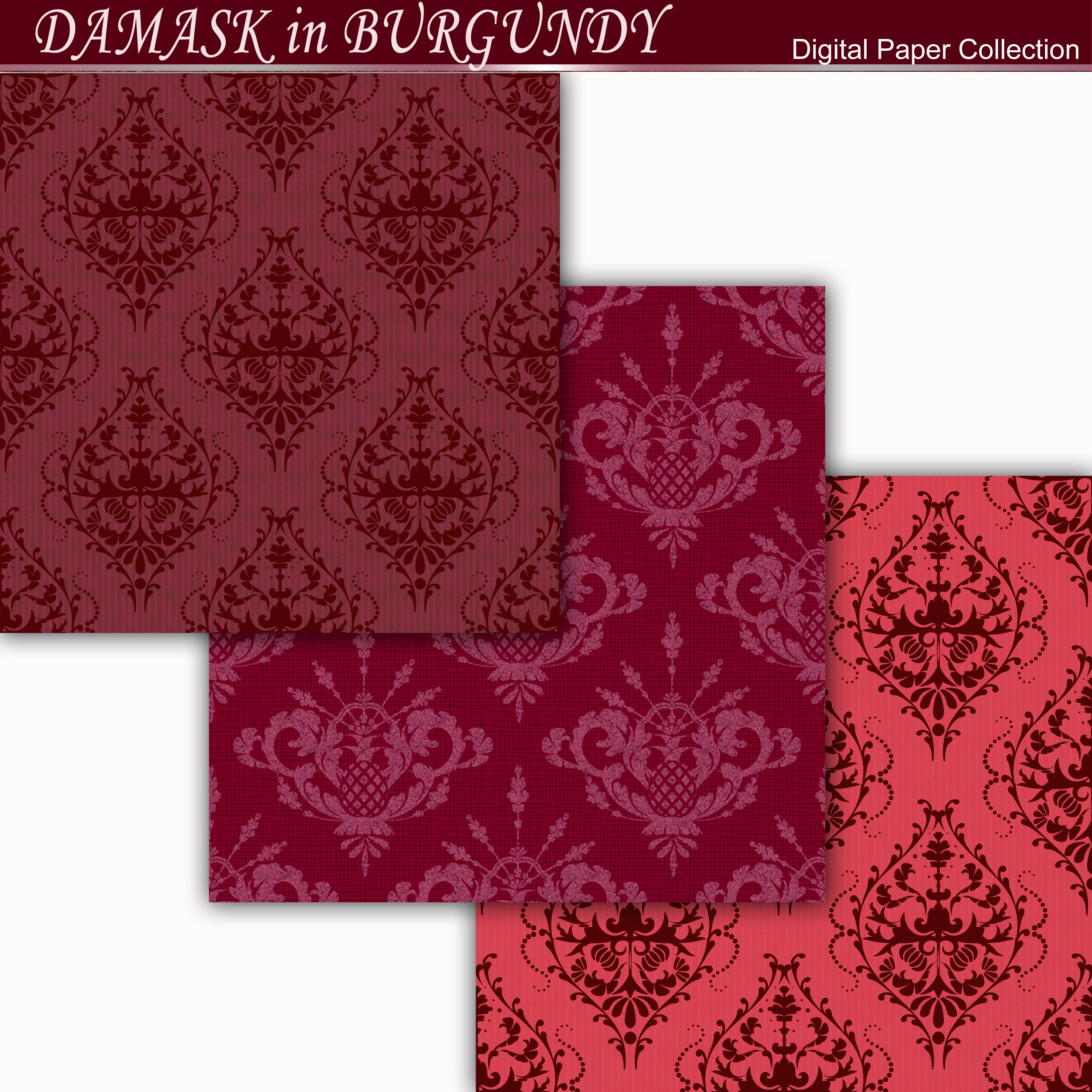 Seamless Burgundy Damask Digital Background Damask Digital - Etsy
