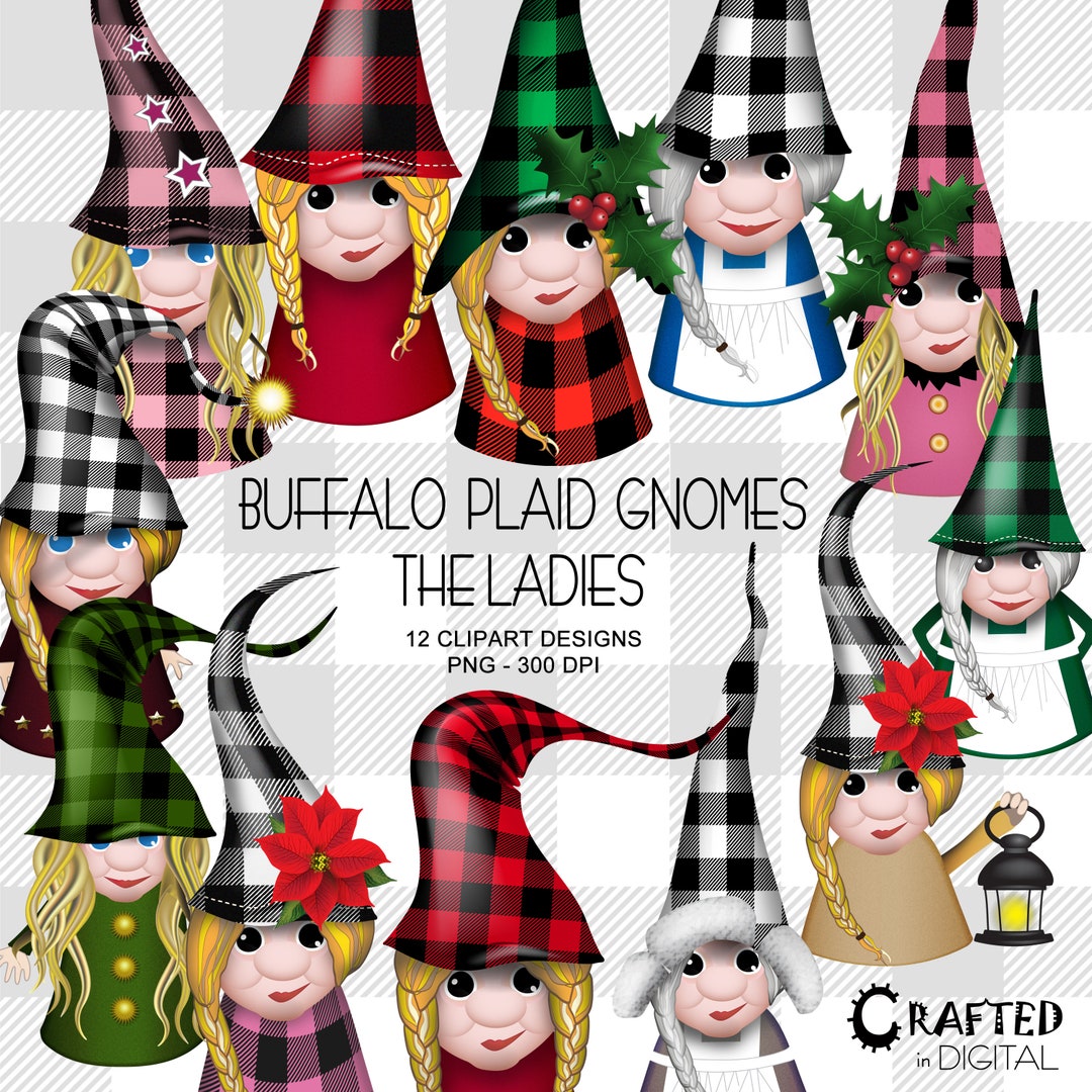 12 Buffalo Plaid Christmas Girl Gnomes, Tomte, Nisse, Santa, Elf ...