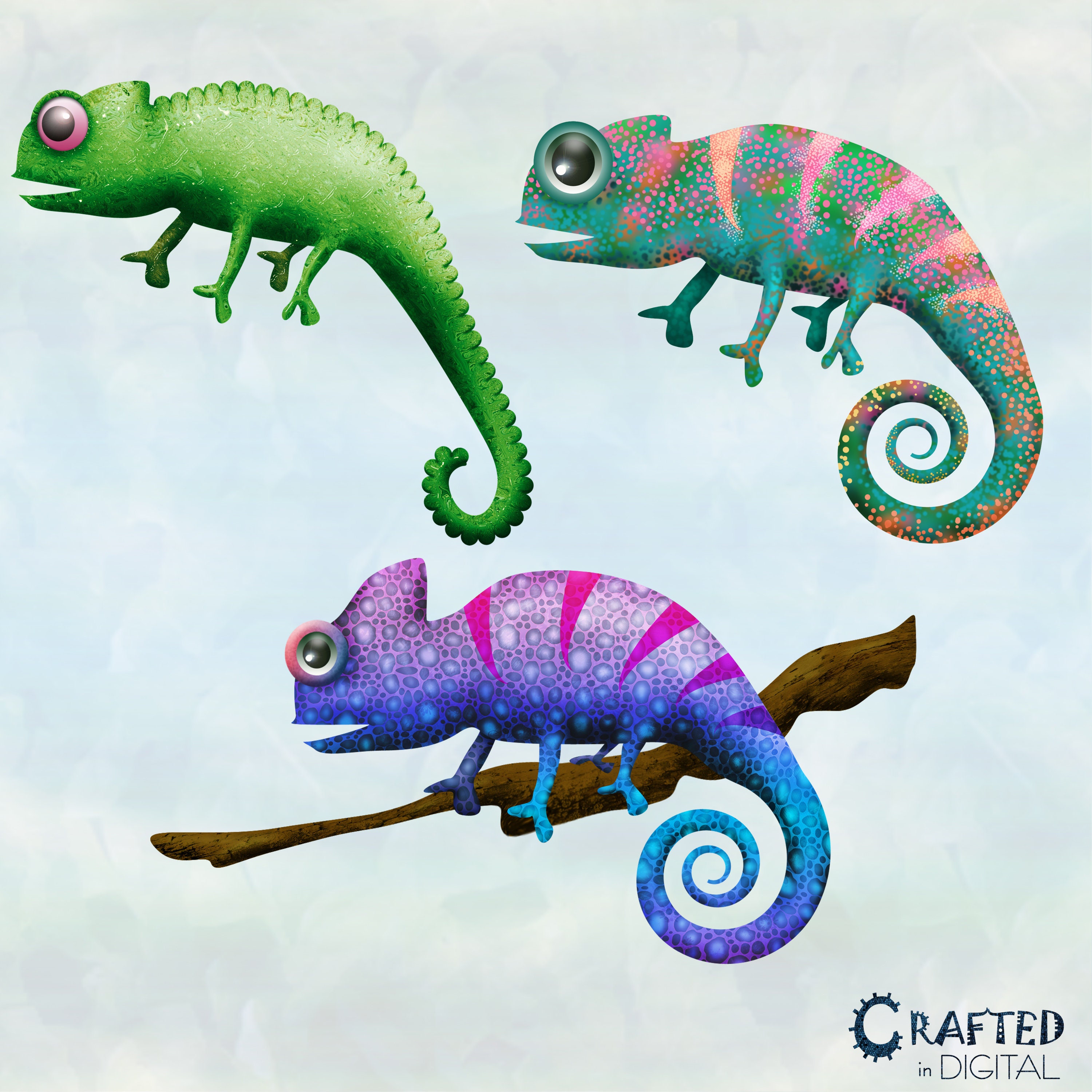 Cute Chameleons Clipart Collection - Etsy