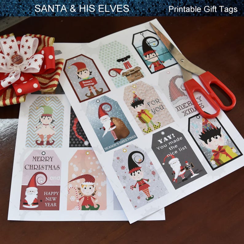 Santa and His Elves 18 Printable Christmas Gift Tags - Etsy
