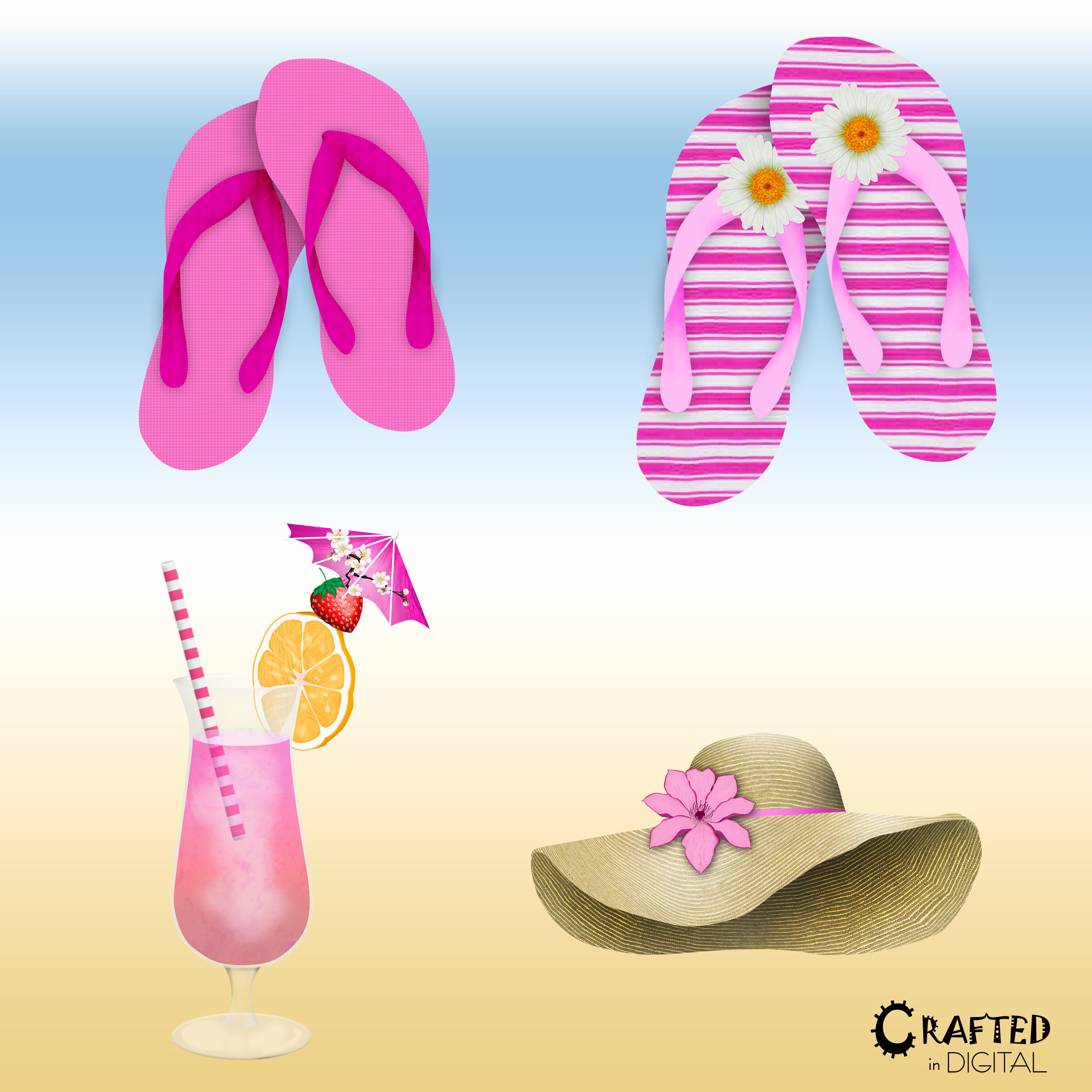 Summer Beach in Pink - Bright Summer Clipart Collection - Etsy