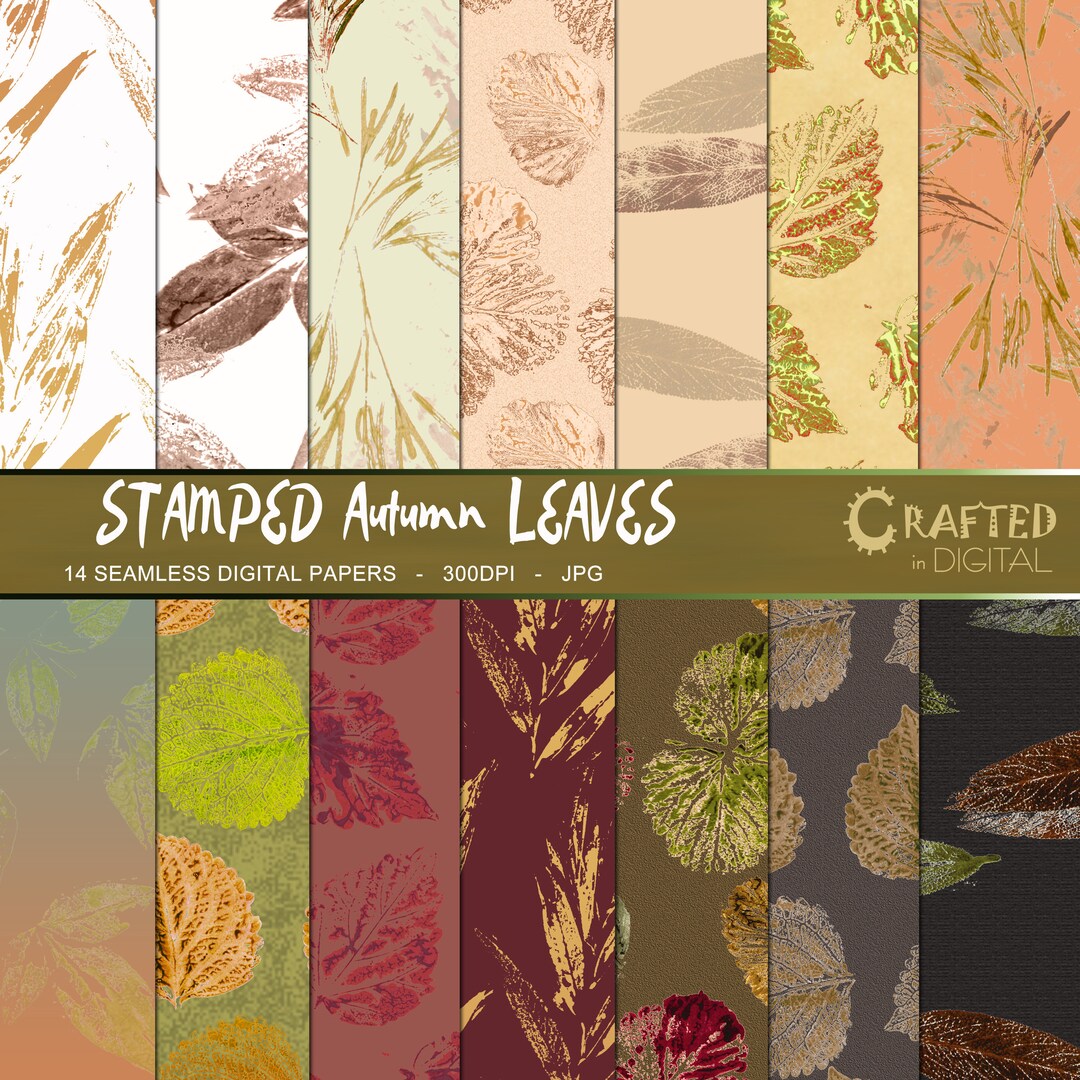 Seamless Stamped Leaves in Autumn Colours Botanical Digital Background ...