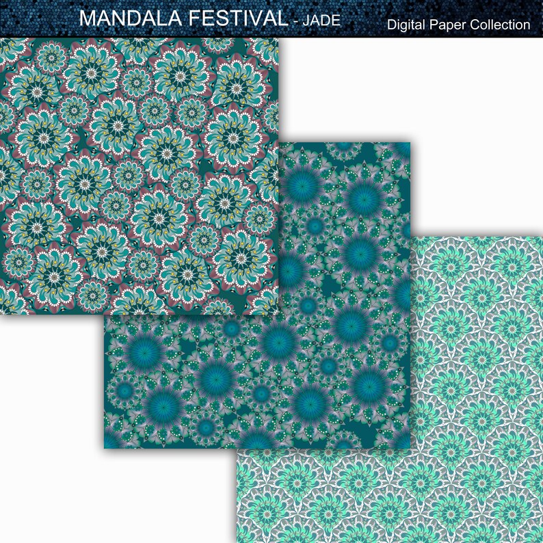 Mandala Festival in Jade Digital Paper Collection 12x12 | Etsy