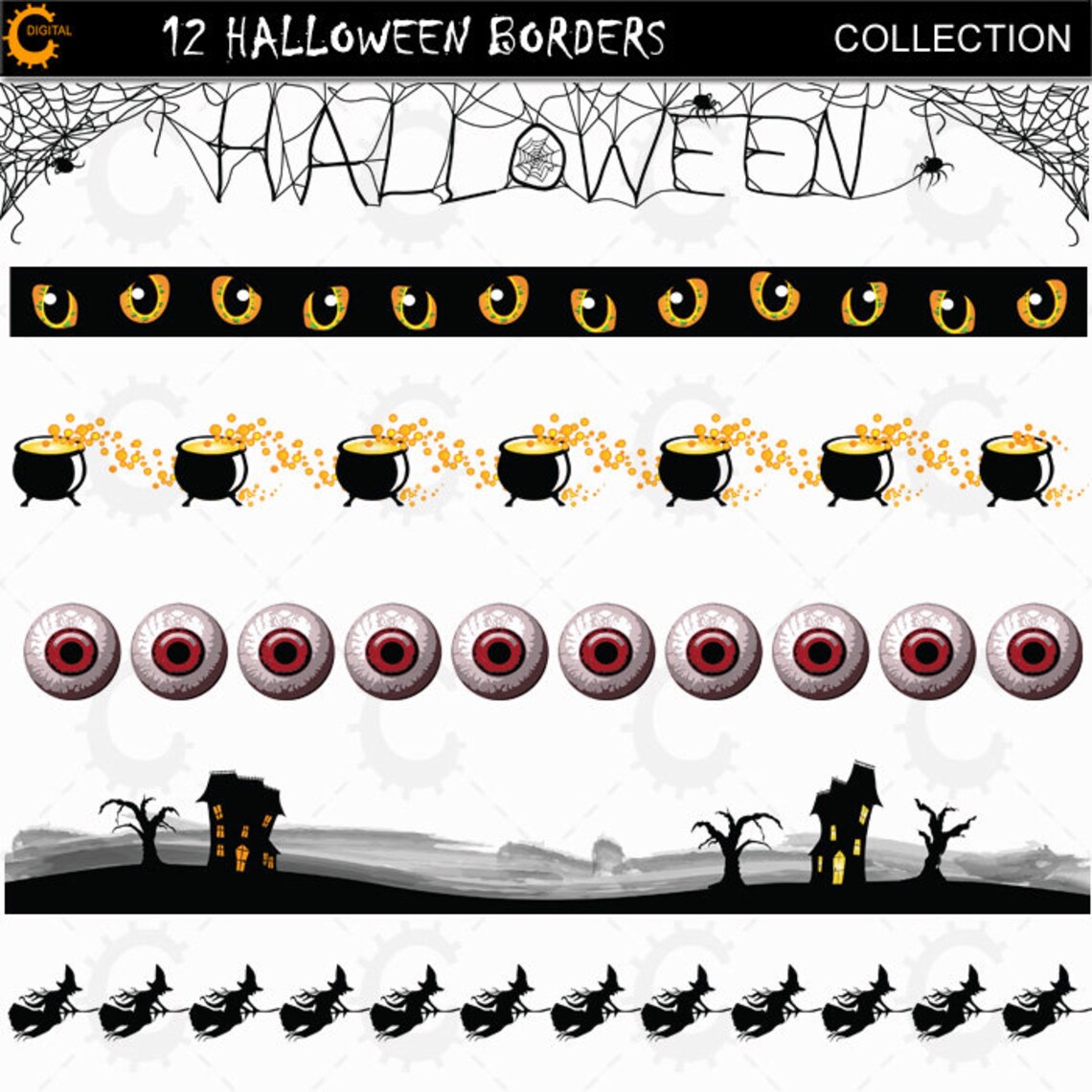 12 Highly Detailed Halloween Borders - Vector Clipart - Etsy
