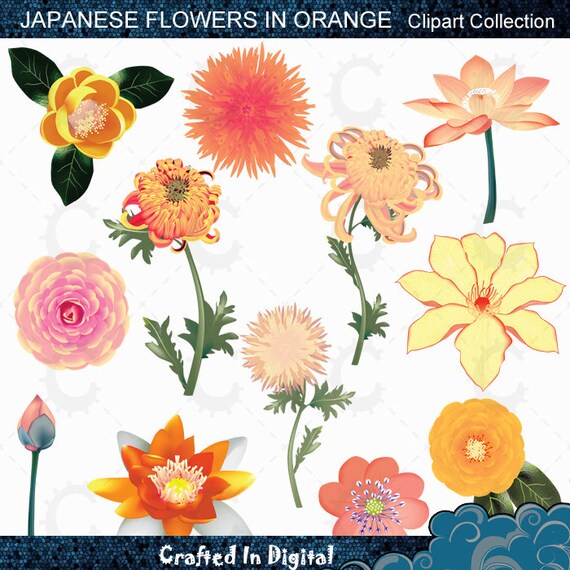 Orange Japanese Flower Clipart Collection | Etsy