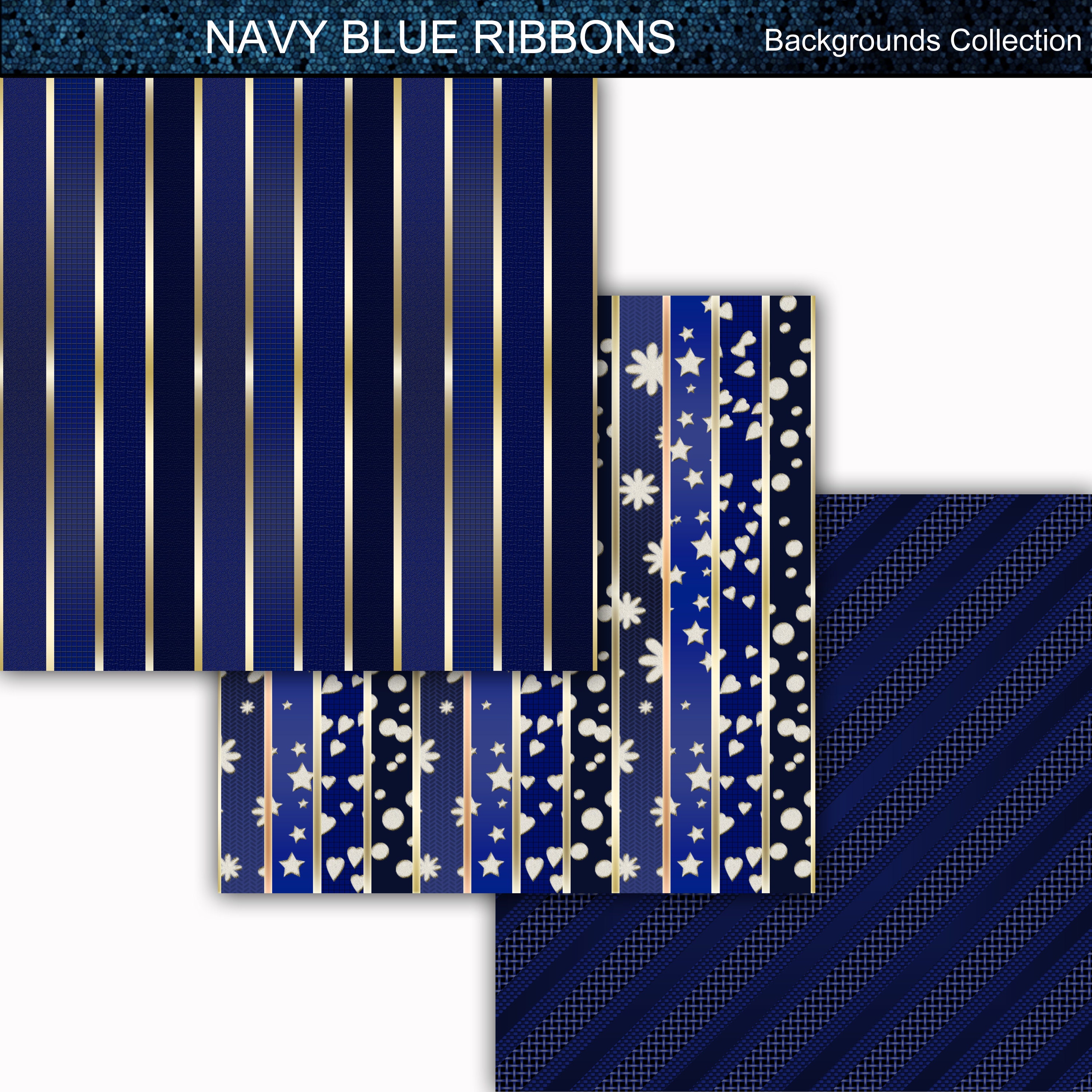 Navy Blue Ribbons 16 Seamless navy and gold striped wavy | Etsy