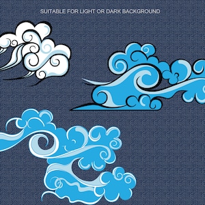 Blue Japanese Clouds Clipart Collection - Etsy