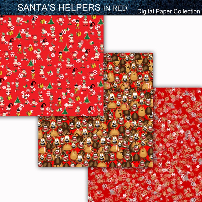 Santa's Helpers in Red Digital Paper Collection 12x12 | Etsy