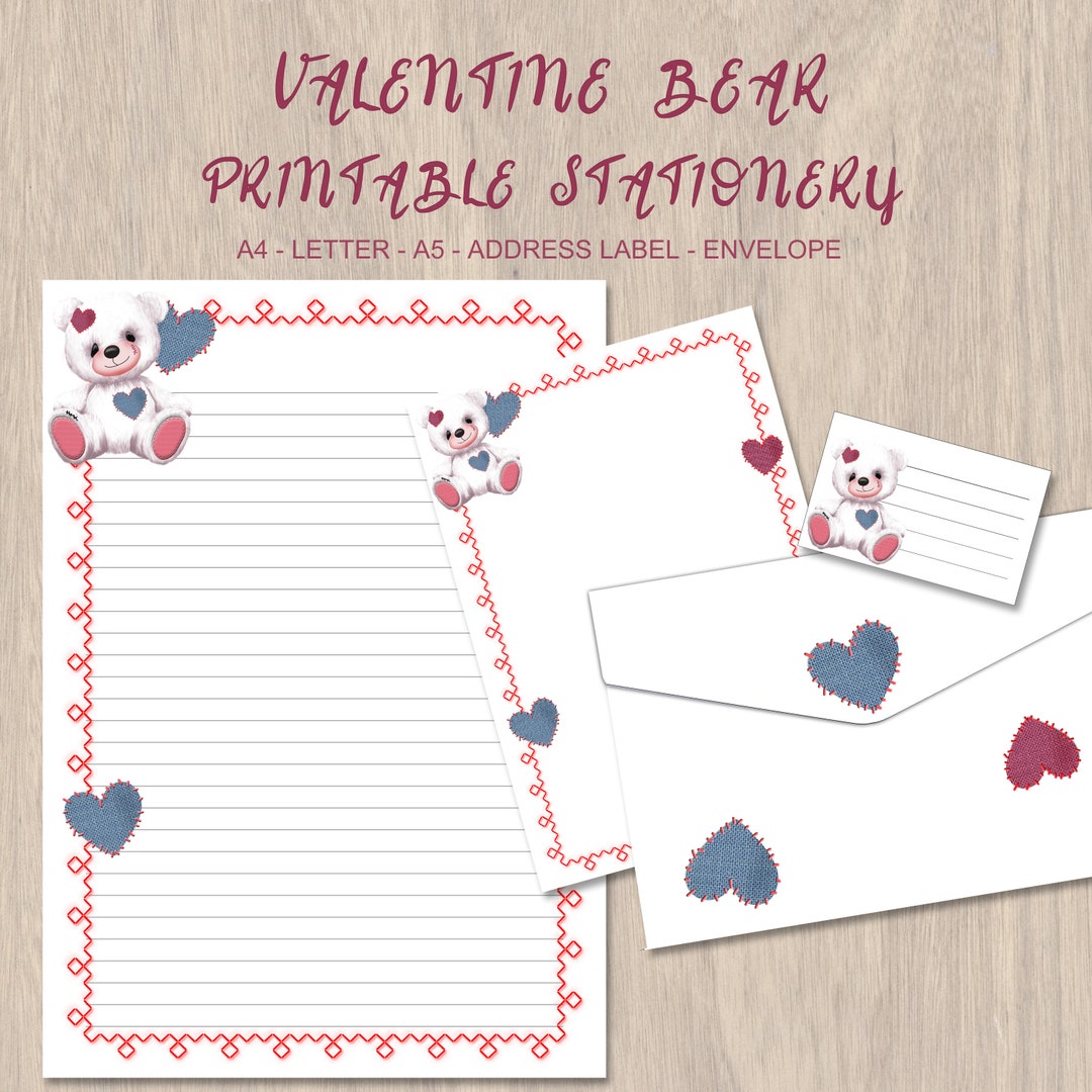 Valentine Bear Printable Stationery Set - Digital Letter Paper ...