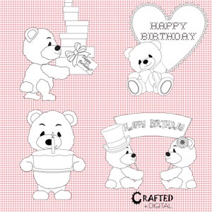 Birthday Bears Digital Stamps - Teddy Bears Digistamp Collection - Etsy