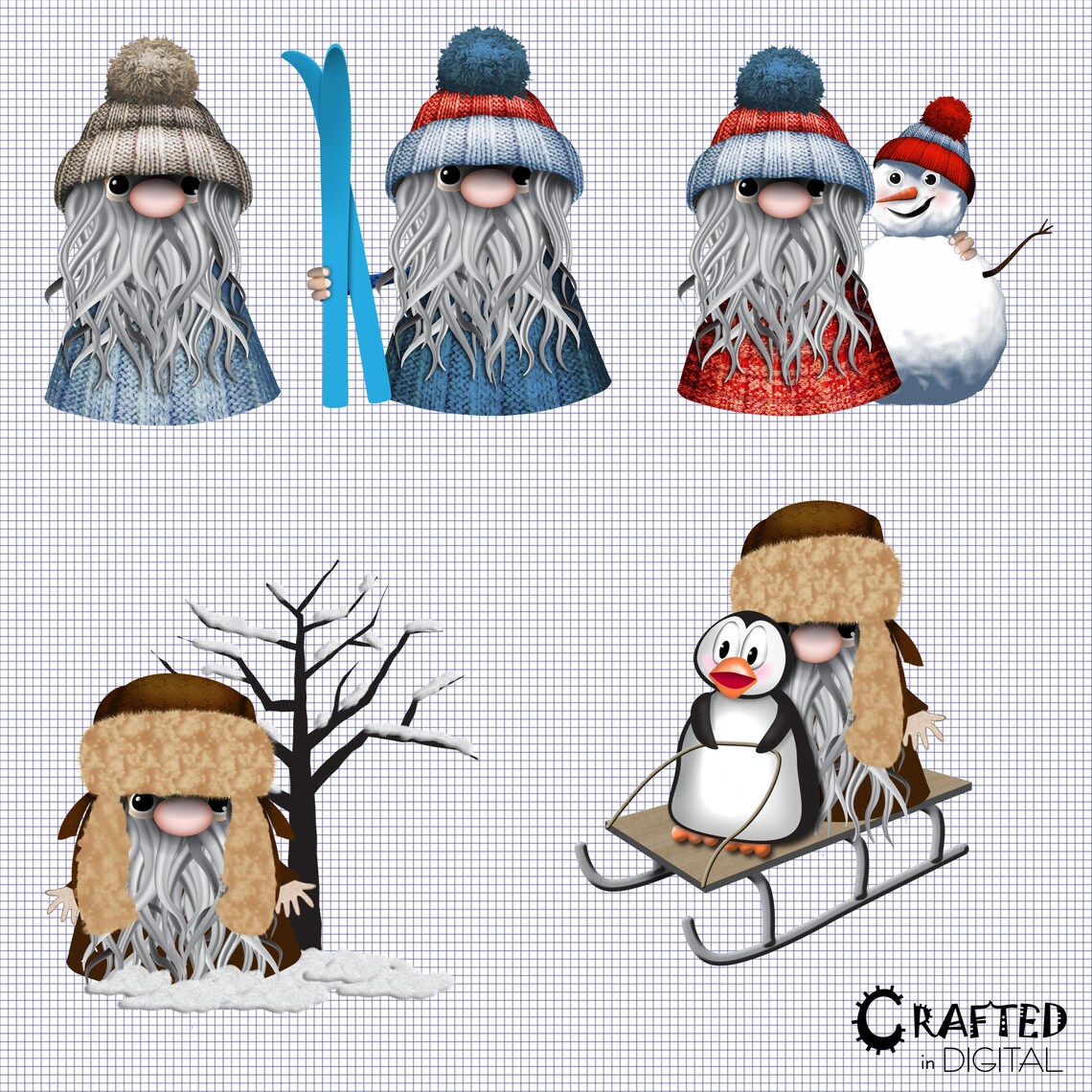 Winter Gnomes Skis Hats Mittens and Snow Gnome Clipart - Etsy