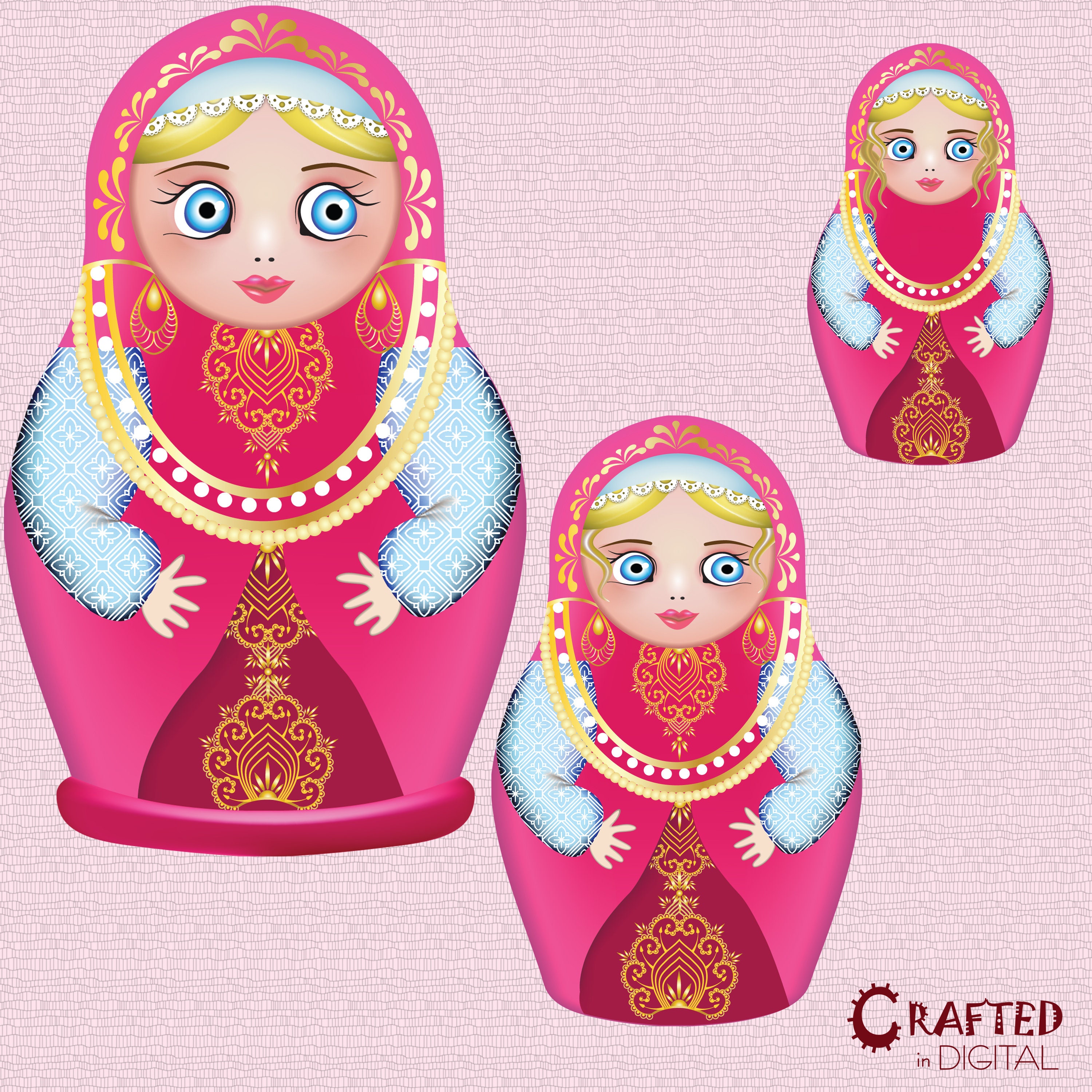 Matryoshka Dolls in Pink Russian Babushka Dolls Vector | Etsy