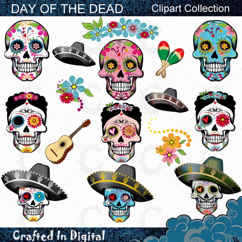 Sugar Skulls Day Of The Dead Clipart Collection | Etsy