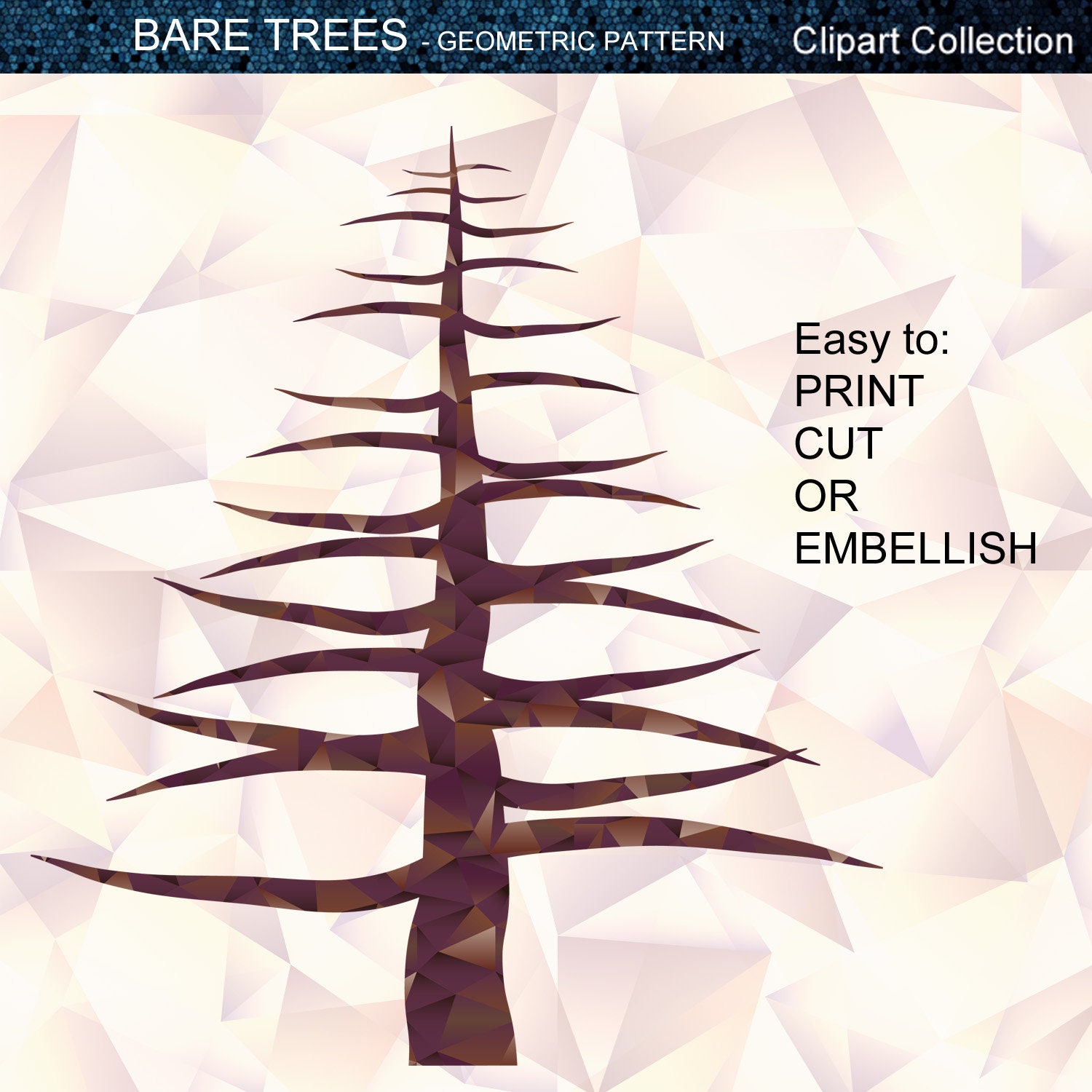 Bare Tree Geometric Pattern Clipart Collection Modern Trees | Etsy