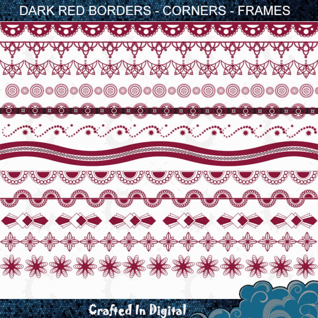 12 Dark Red Borders With Matching Corners and Frames - PNG Borders - Etsy