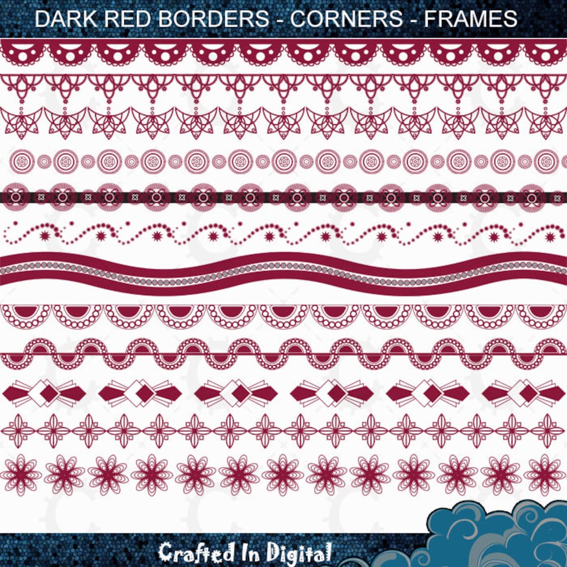 12 Dark Red Borders With Matching Corners and Frames PNG - Etsy