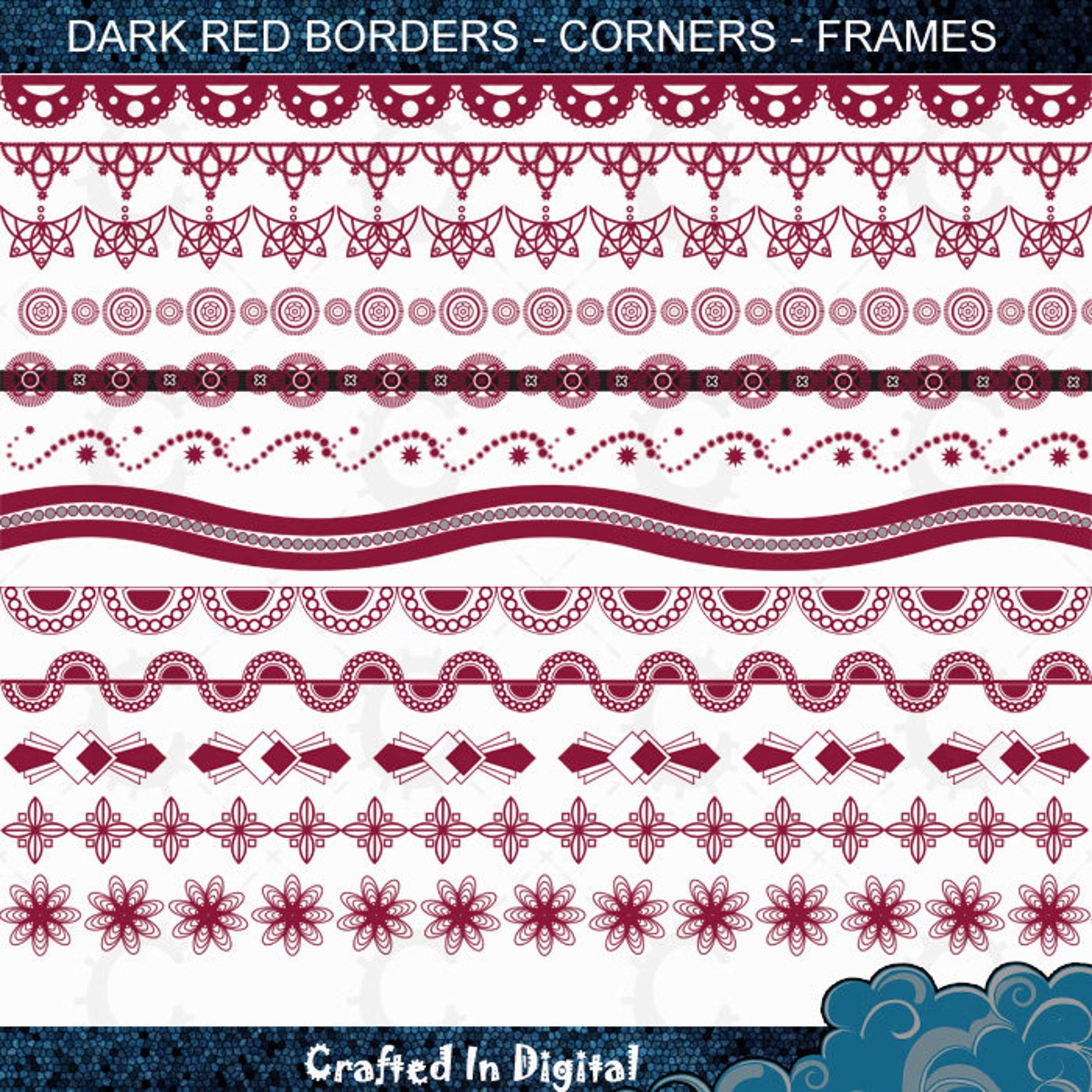 12 Dark Red Borders With Matching Corners and Frames - PNG Borders - Etsy